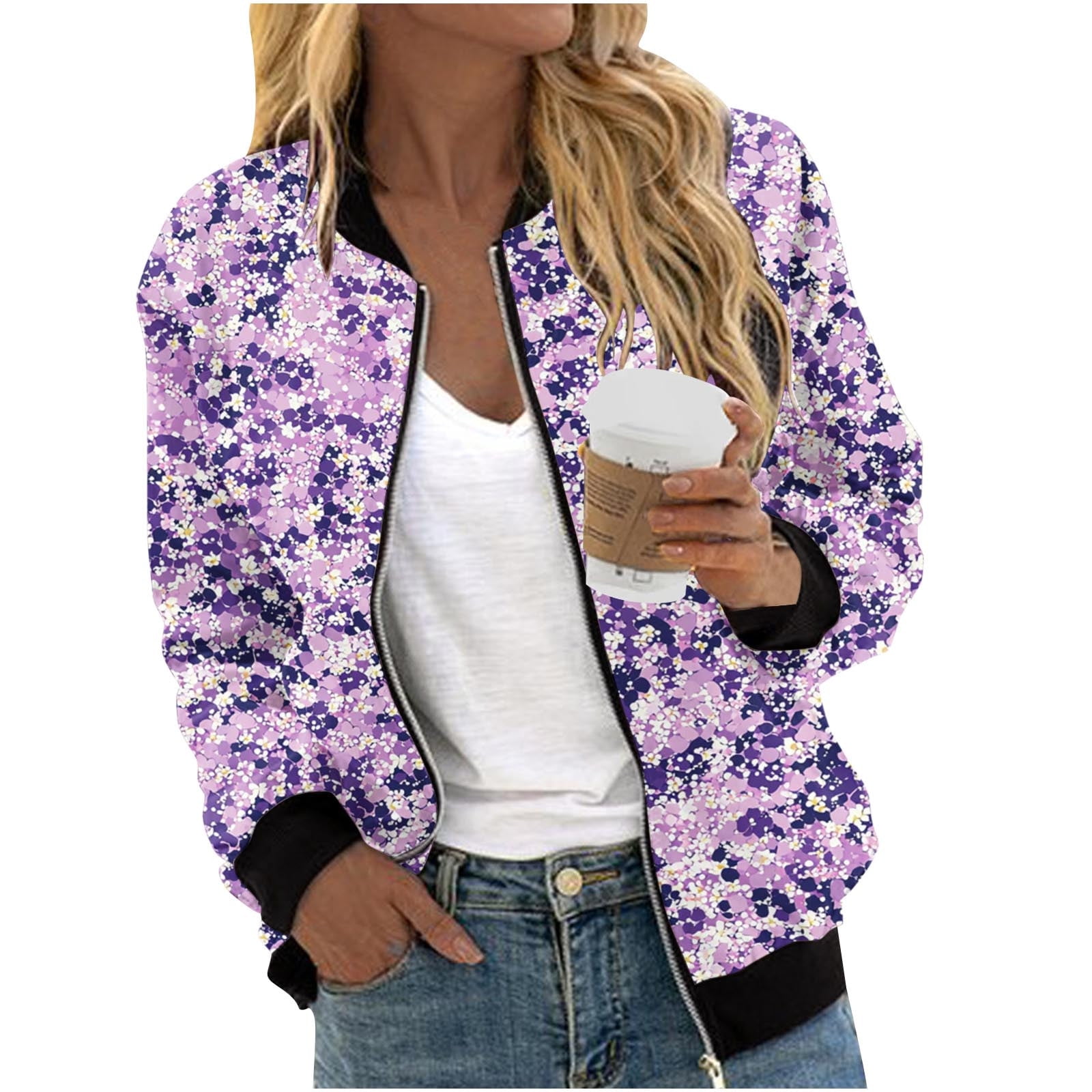 BDFZL Jacket For Women Zip Up Casual Long Sleeve Flannel Printed ...