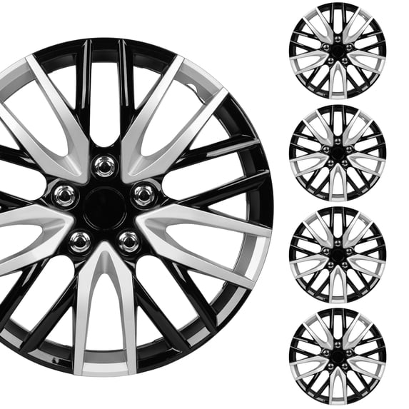 BDK 4-Pack Premium Black Silver Hubcaps 16 Inch, Replacement Wheel Rim ...