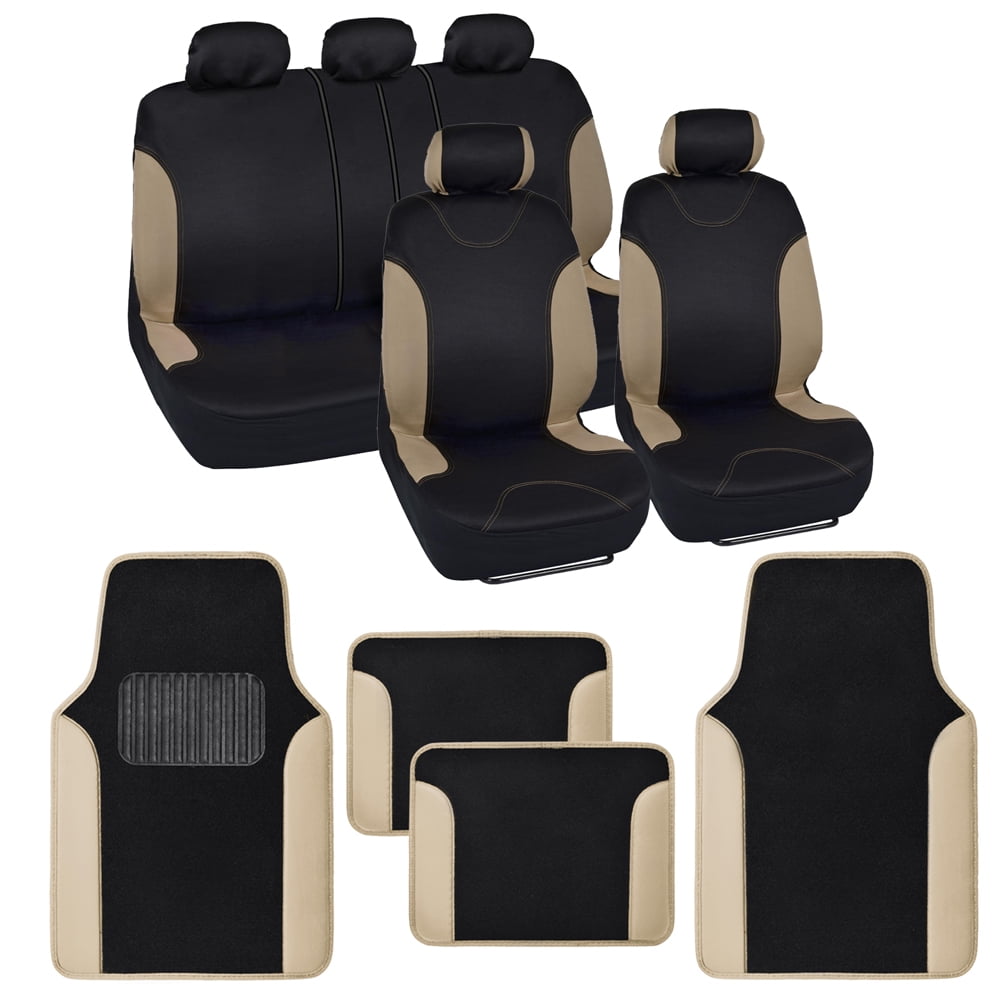 BDK Beige Car Seat Covers with Matching Carpet Floor Mats for Cars Full ...