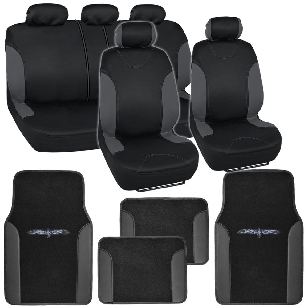 BDK Black Car Seat Covers with Matching Carpet Floor Mats for Cars Full ...