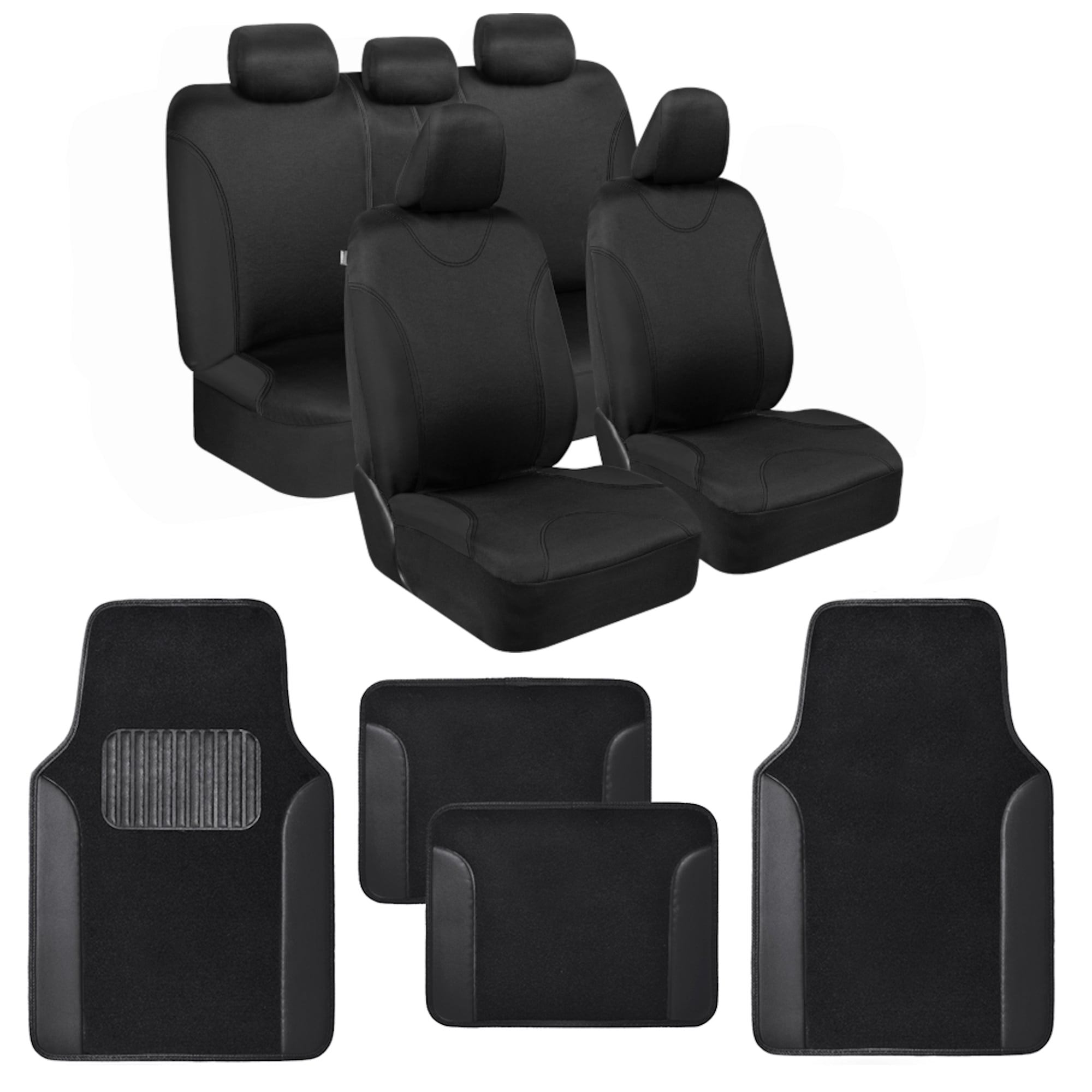 BDK Black Car Seat Covers with Matching Carpet Floor Mats for Cars Full ...