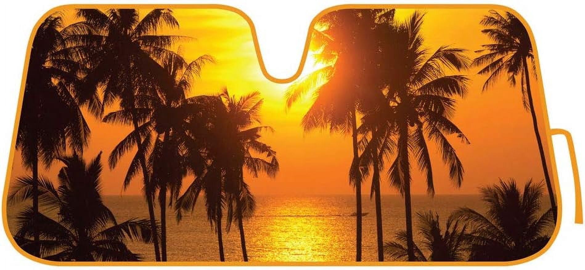 BDK Golden Sunset Palm Trees Front Windshield Sunshade Accordion ...