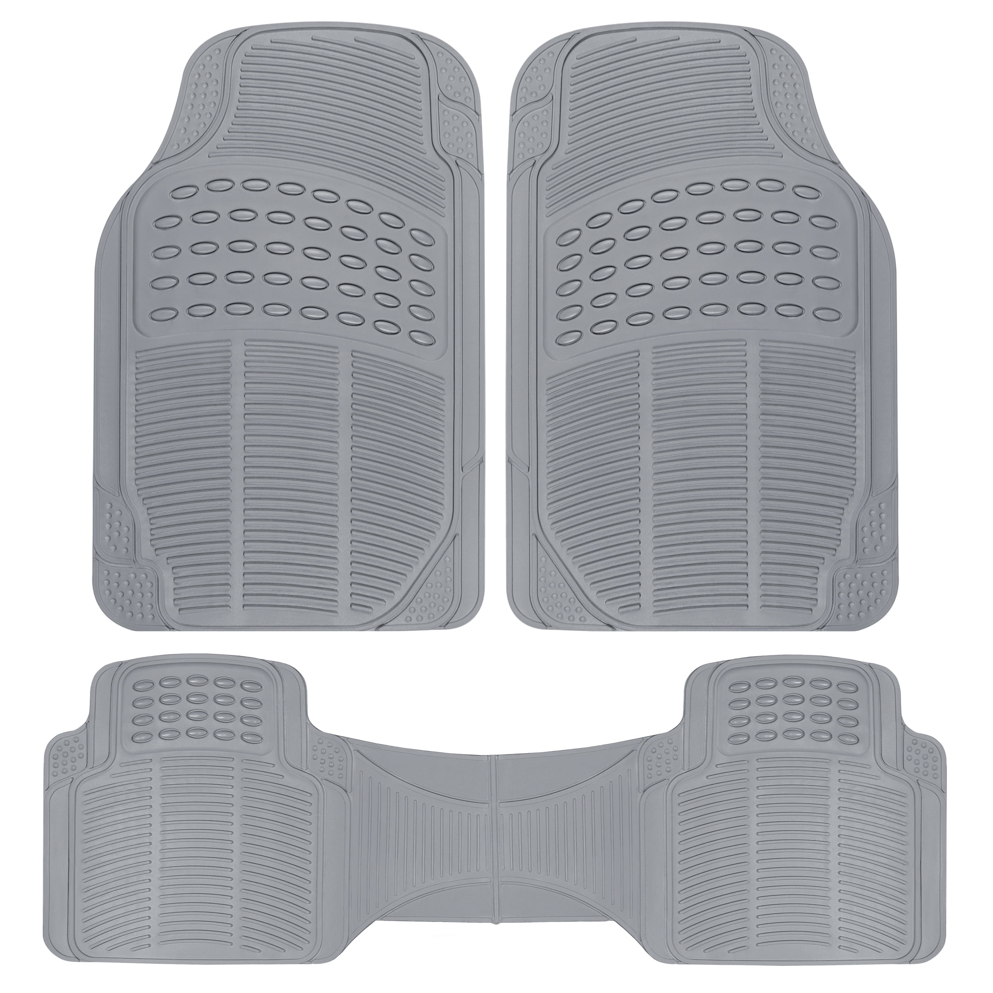 BDK 3-Piece Gray Rubber Floor Mats (Front + Rear), Heavy Duty Universal ...