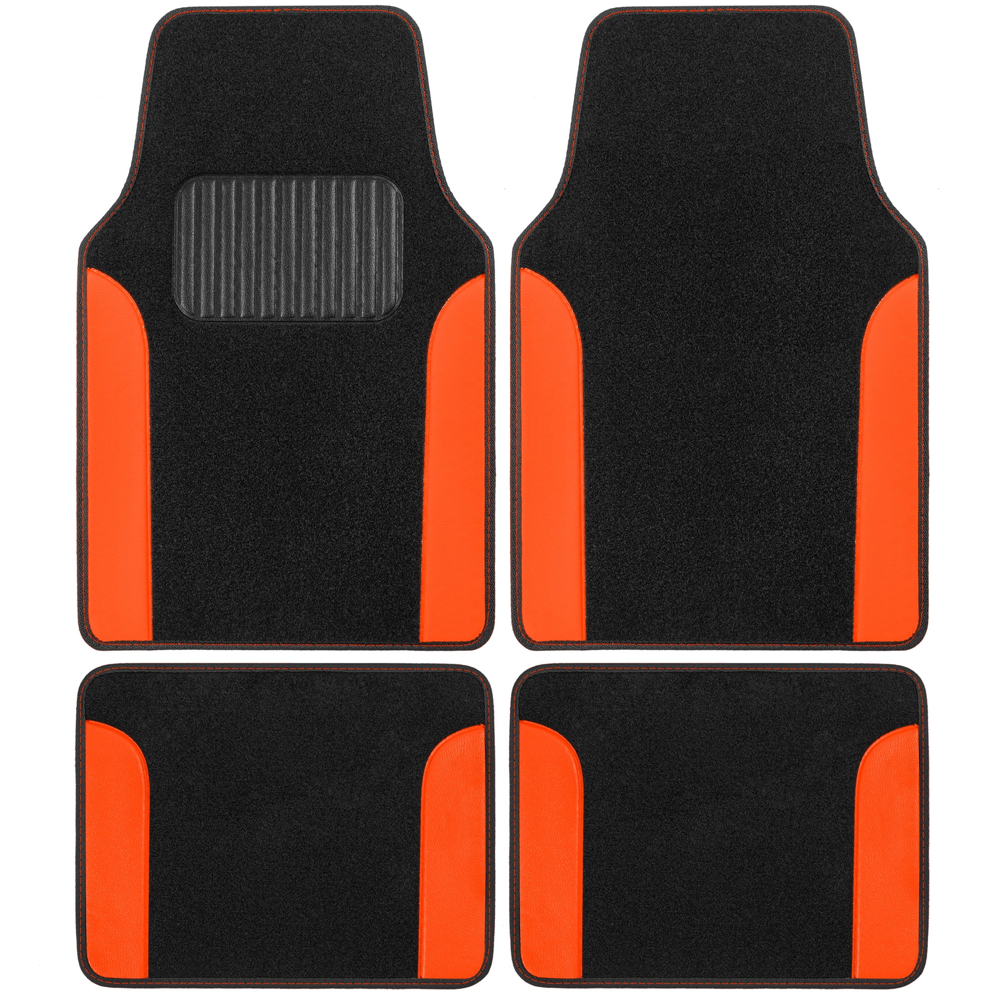 BDK Orange Carpet Car Floor Mats, Two-Tone Faux Leather Automotive ...