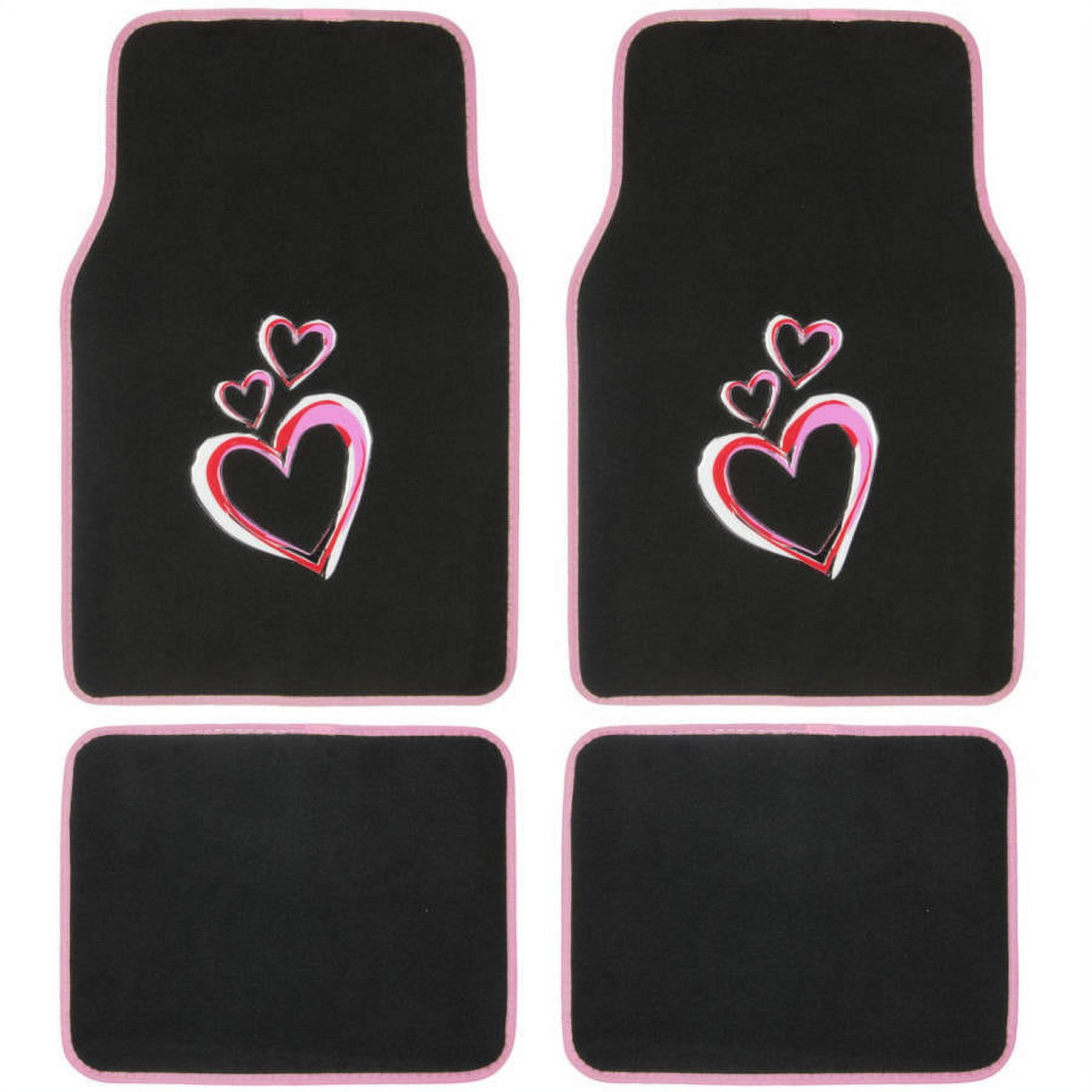 BDK Pink Hearts Design Car Floor Mats, 4 Pieces Front and Rear ...
