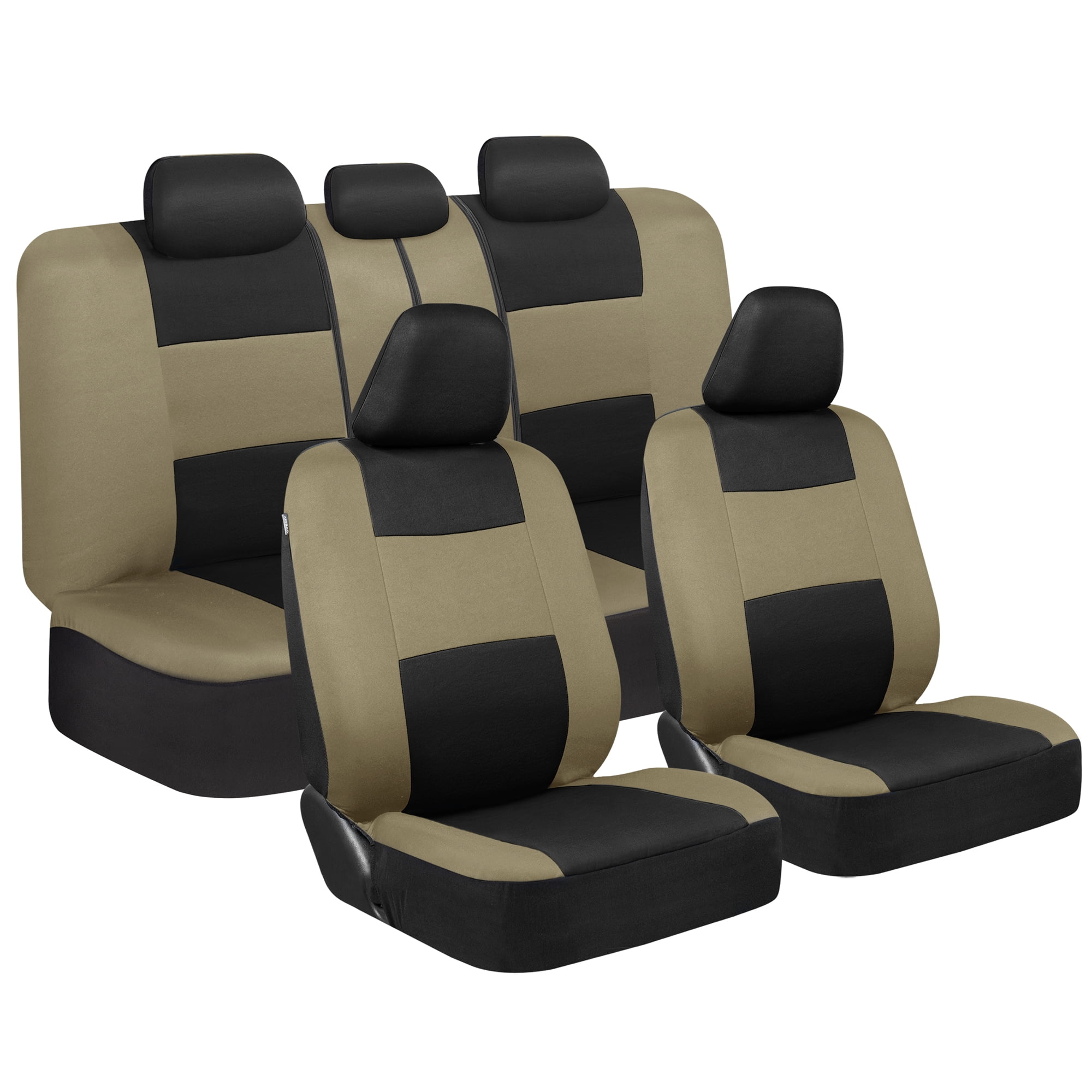 BDK PolyPro Car Seat Covers Full Set, Reverse Beige Two-Tone Front and ...