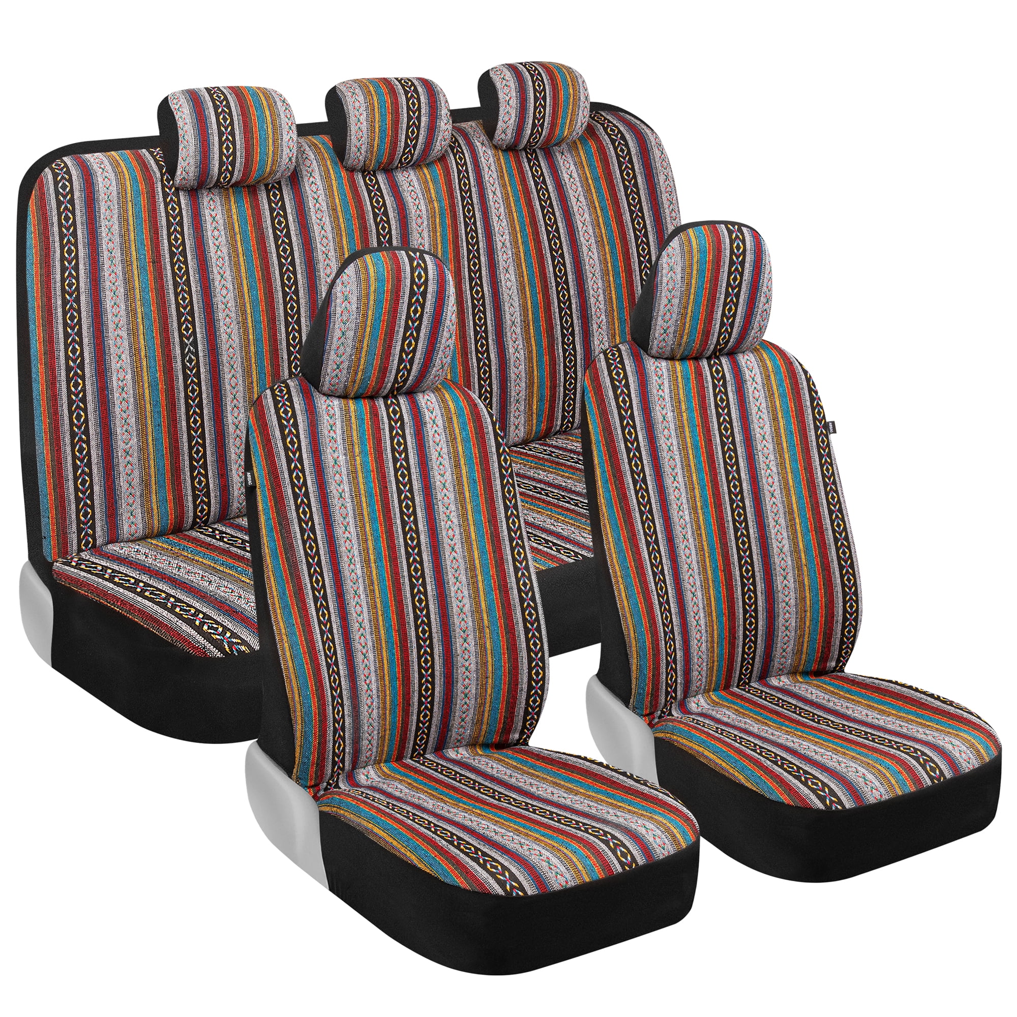 BDK Saddle Blanket Seat Covers for Cars Full Set - Striped Woven ...