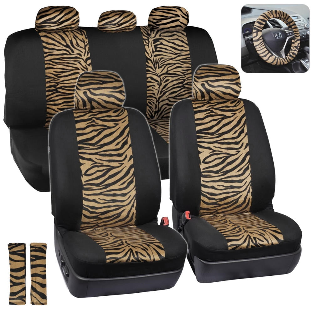 BDK Zebra Print Car Seat Covers Two Tone Zebra Accent on Black, 9pc ...