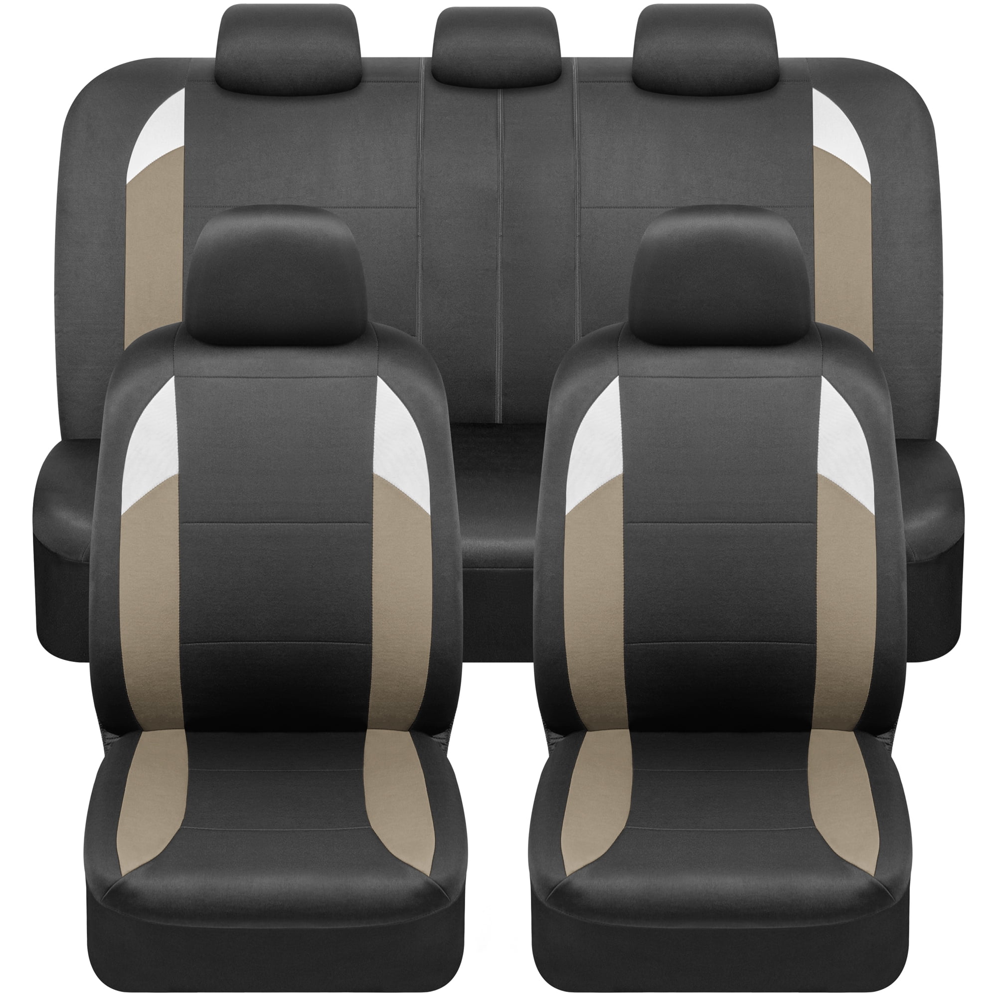 BDK carXS Monaco Seat Covers for Cars Full Set, Beige Tri-Tone Front ...