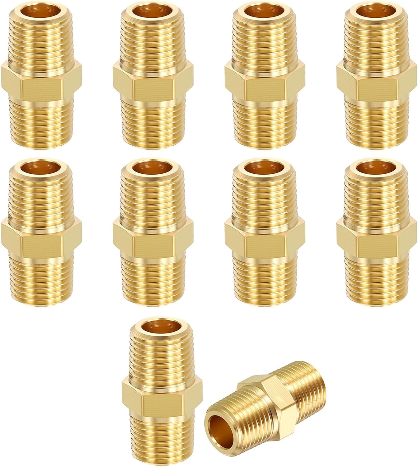 BDKWID-10 Pack Brass Pipe Fittings, 1/8" NPT Male to 1/8" NPT Male ...