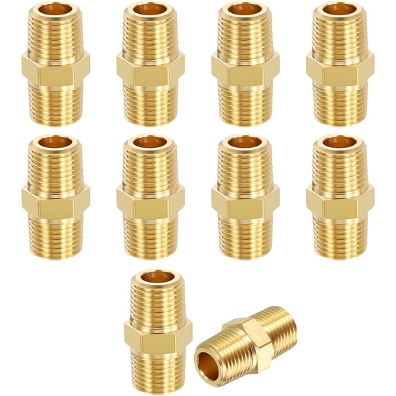 BDKWID-10 Pack Brass Pipe Fittings, 1/8" NPT Male to 1/8" NPT Male ...