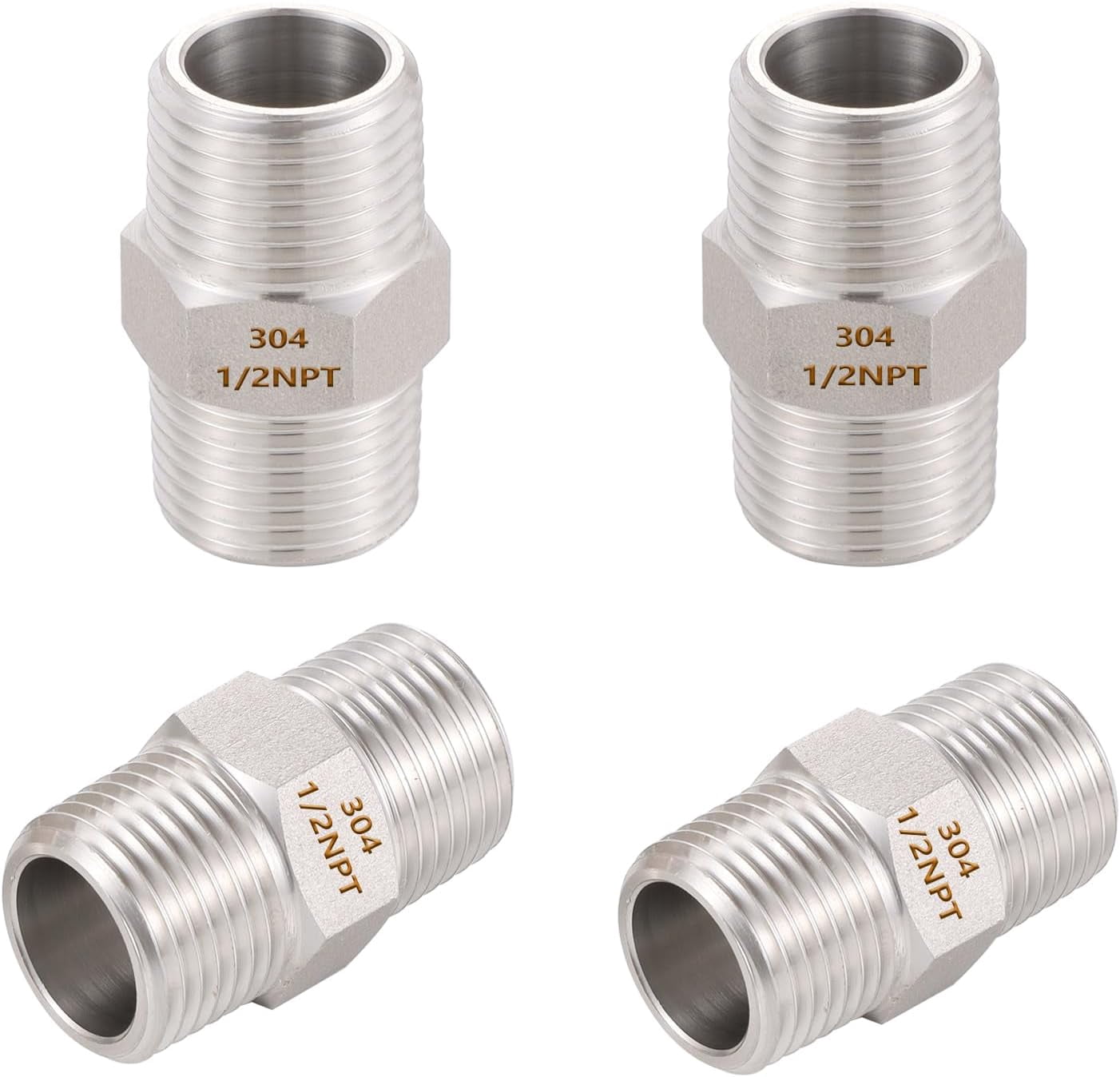 BDKWID-4PCS Hex Nipple 1/2" Male x 1/2" Male Pipe Fittings, 304 ...