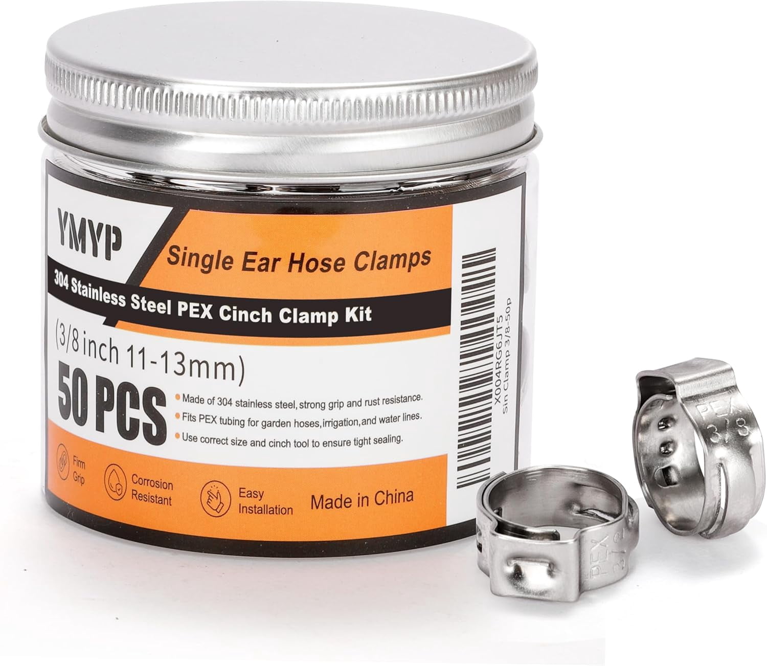 BDKWID-50PCS 3/8 Inch PEX Cinch Clamps, 304 Stainless Steel Single Ear ...