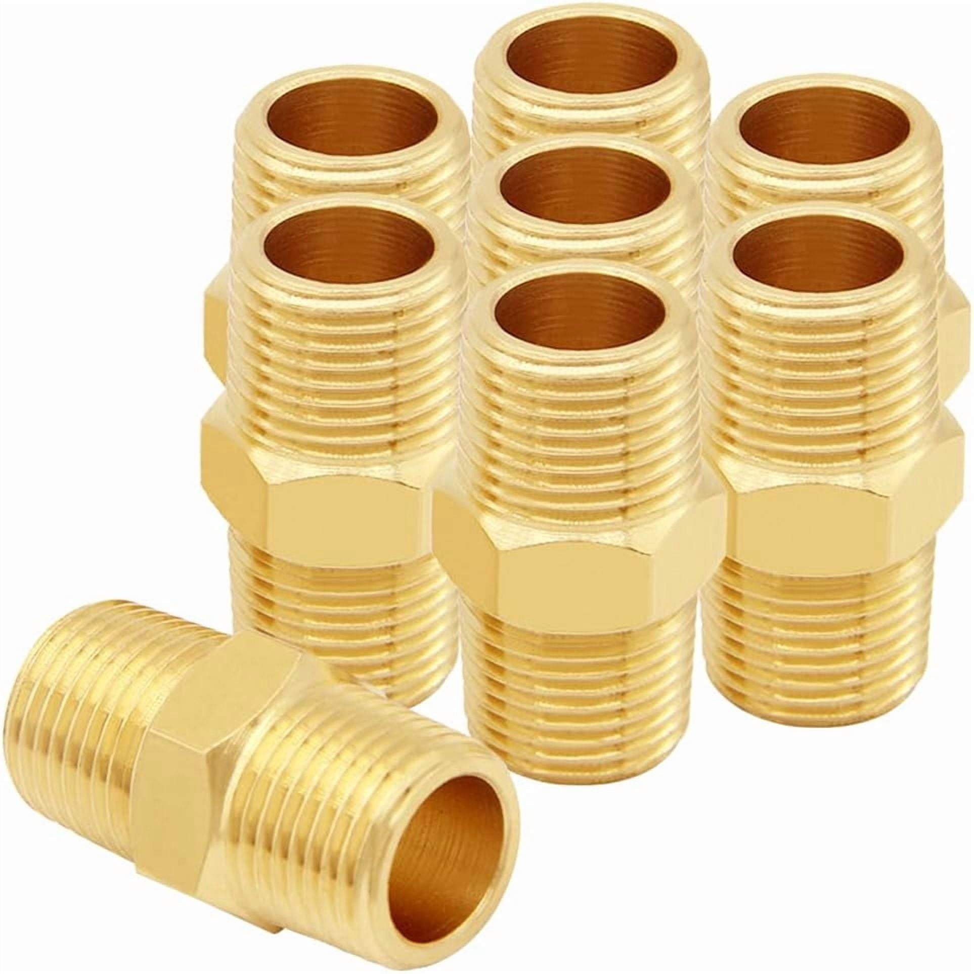 BDKWID-8PCS 1/4 Inch NPT Brass Hex Nipple Coupling 1/4" NPT x 1/4" NPT ...