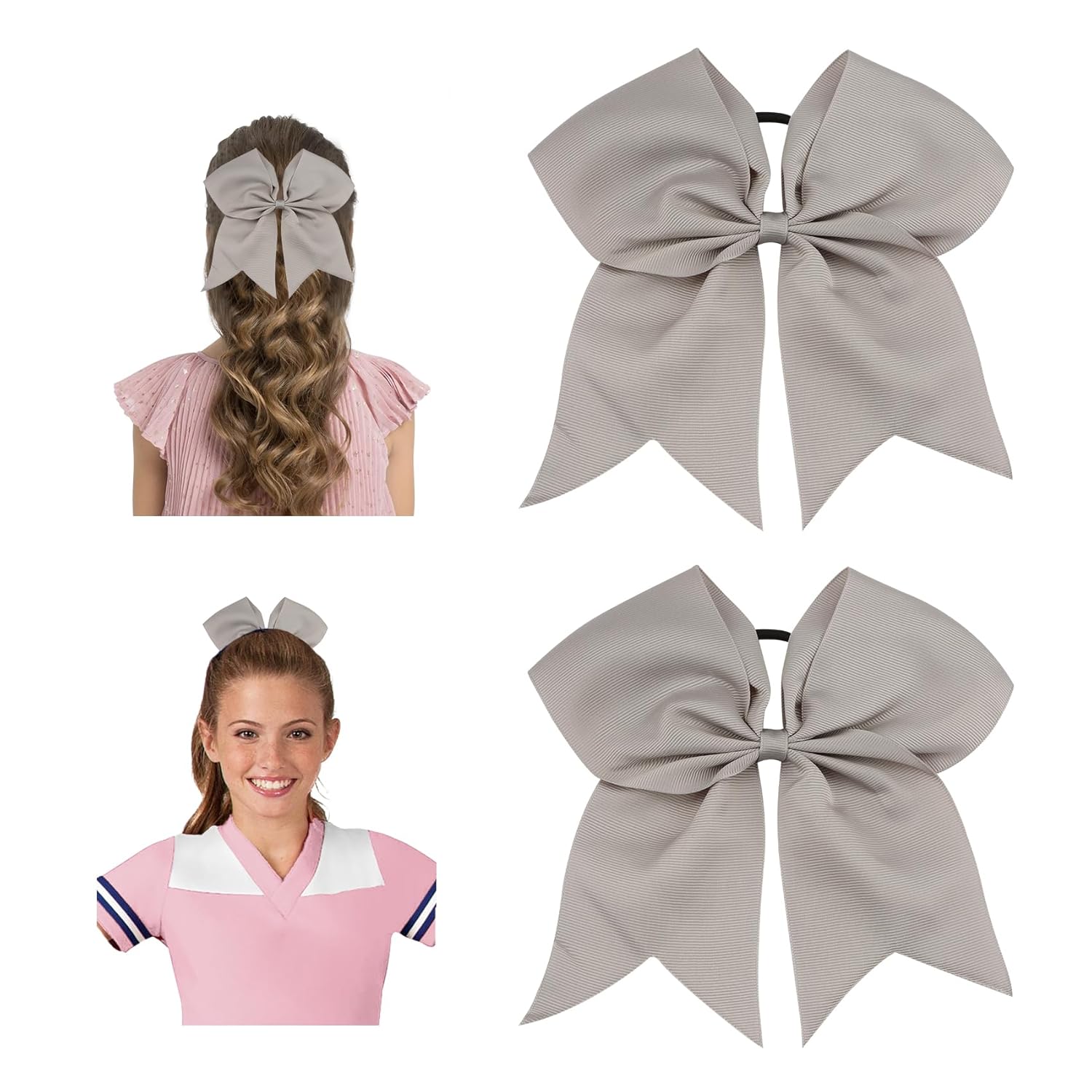 BDKWID-Grey Cheer Bows for Cheerleaders Cheerleading Bows 2 Pcs 8 Inch ...