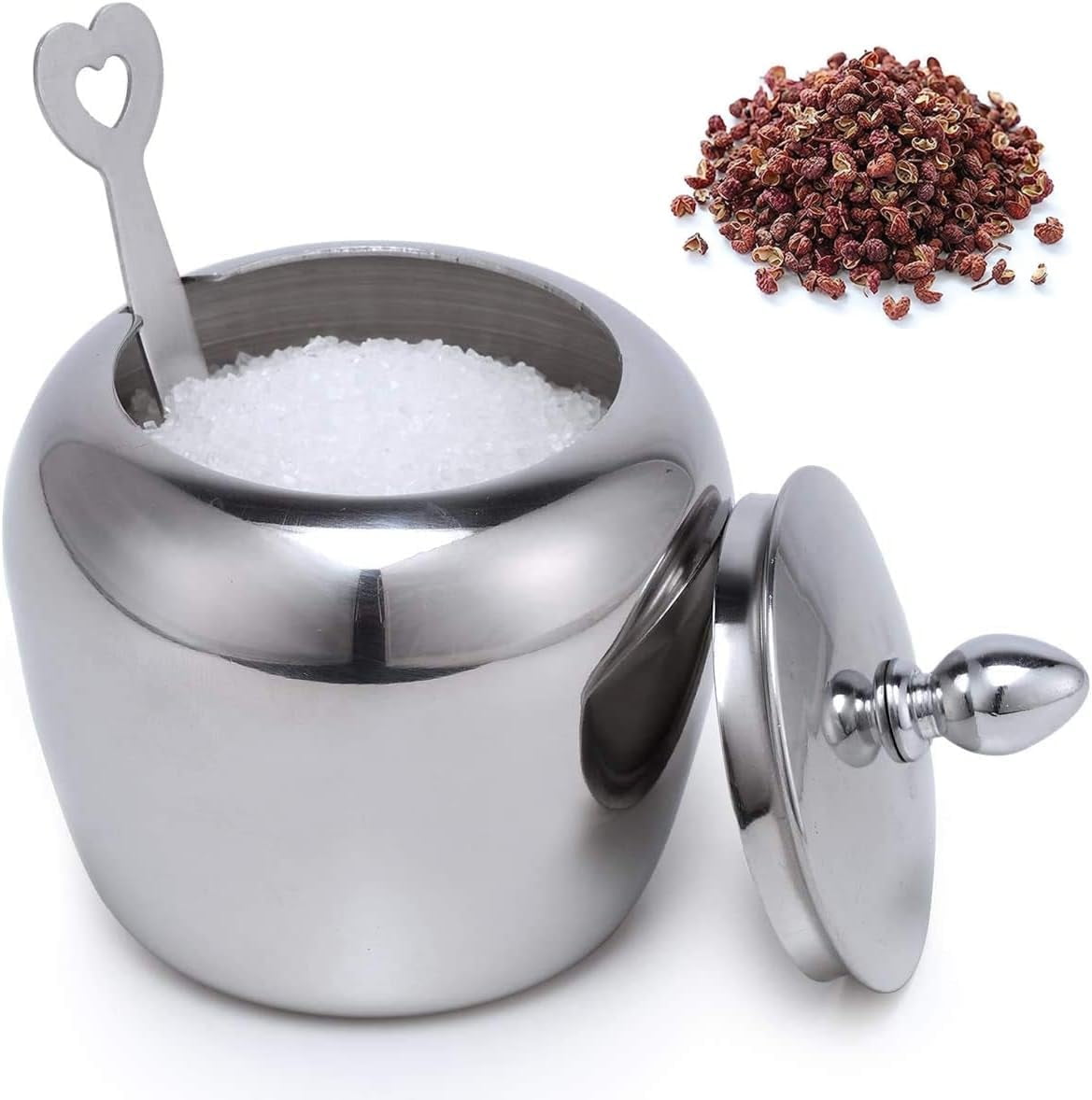 BDKWID-Kitchen Sugar Bowl, 304 Stainless Steel Sugar Bowl with Spoon ...