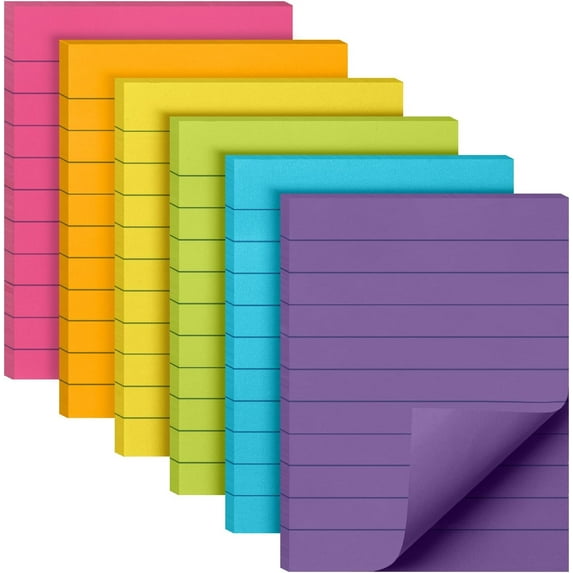 BDKWID-Lined Sticky Notes - 3x4, 6 Pads, 60 Sheets/Pad, Vibrant Colors ...