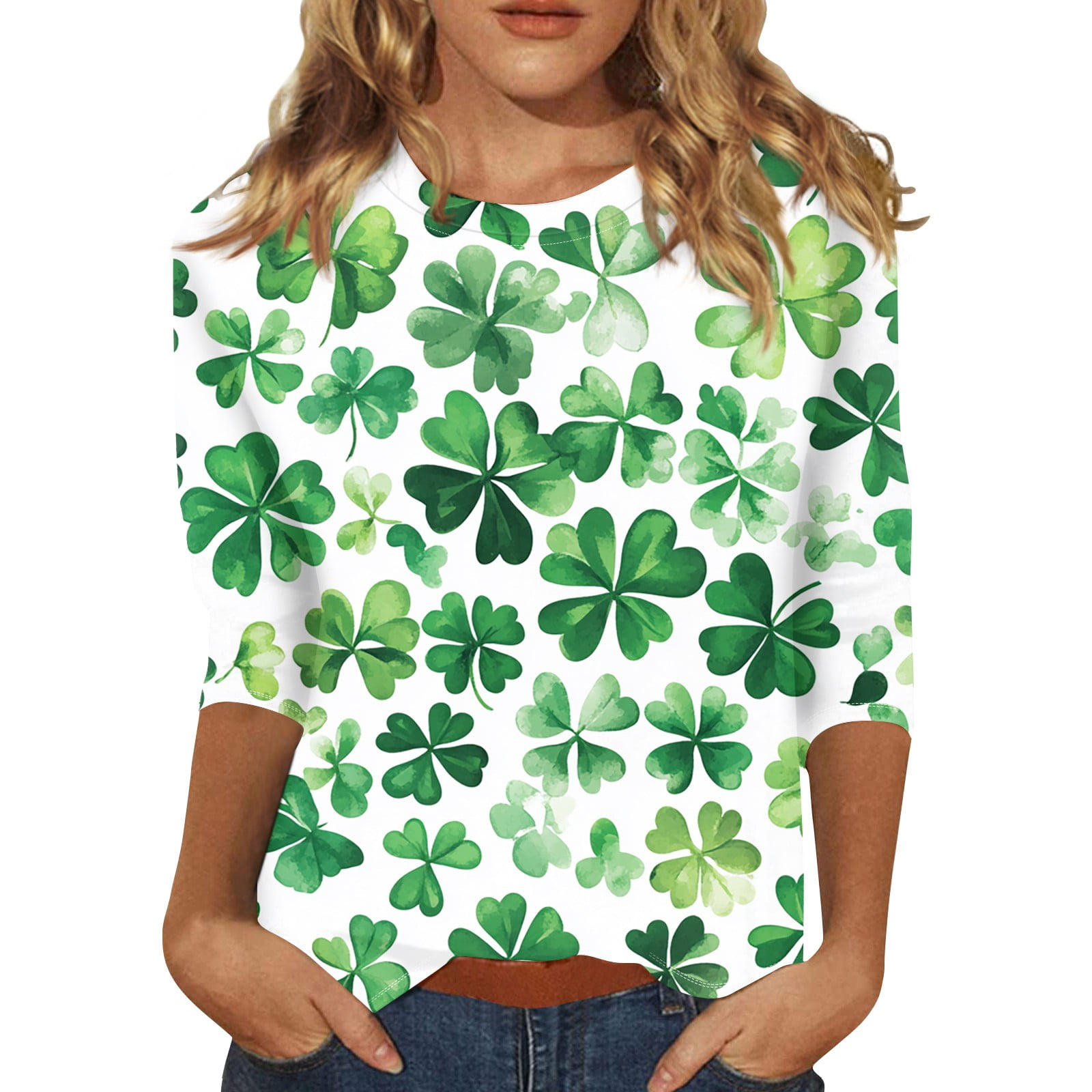 BDPORKAS 3/4 Length Sleeve Womens Tops Irish Shamrock Print St ...