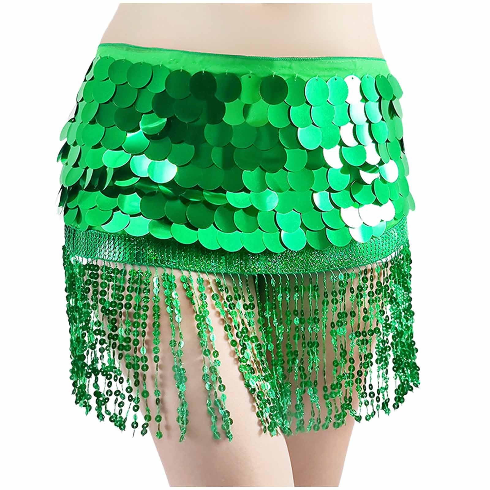 BDPORKAS Belly Dance Hip Scarf Sequin Tassel Skirt Wrap Sparkly Costume Performance Outfit for ...