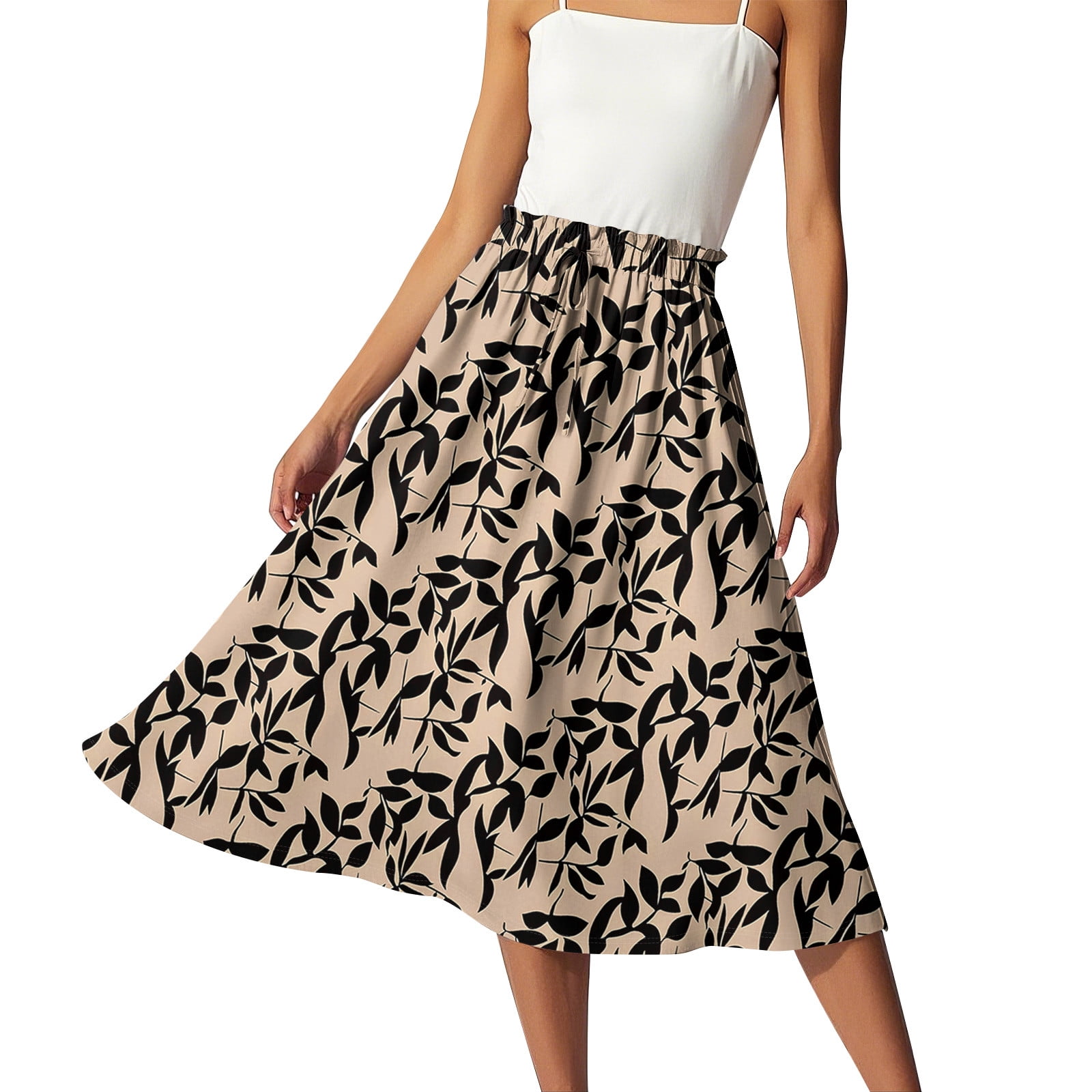 BDPORKAS Boho Skirt for Women Swing Elastic Waist A-Line 2025 Summer ...