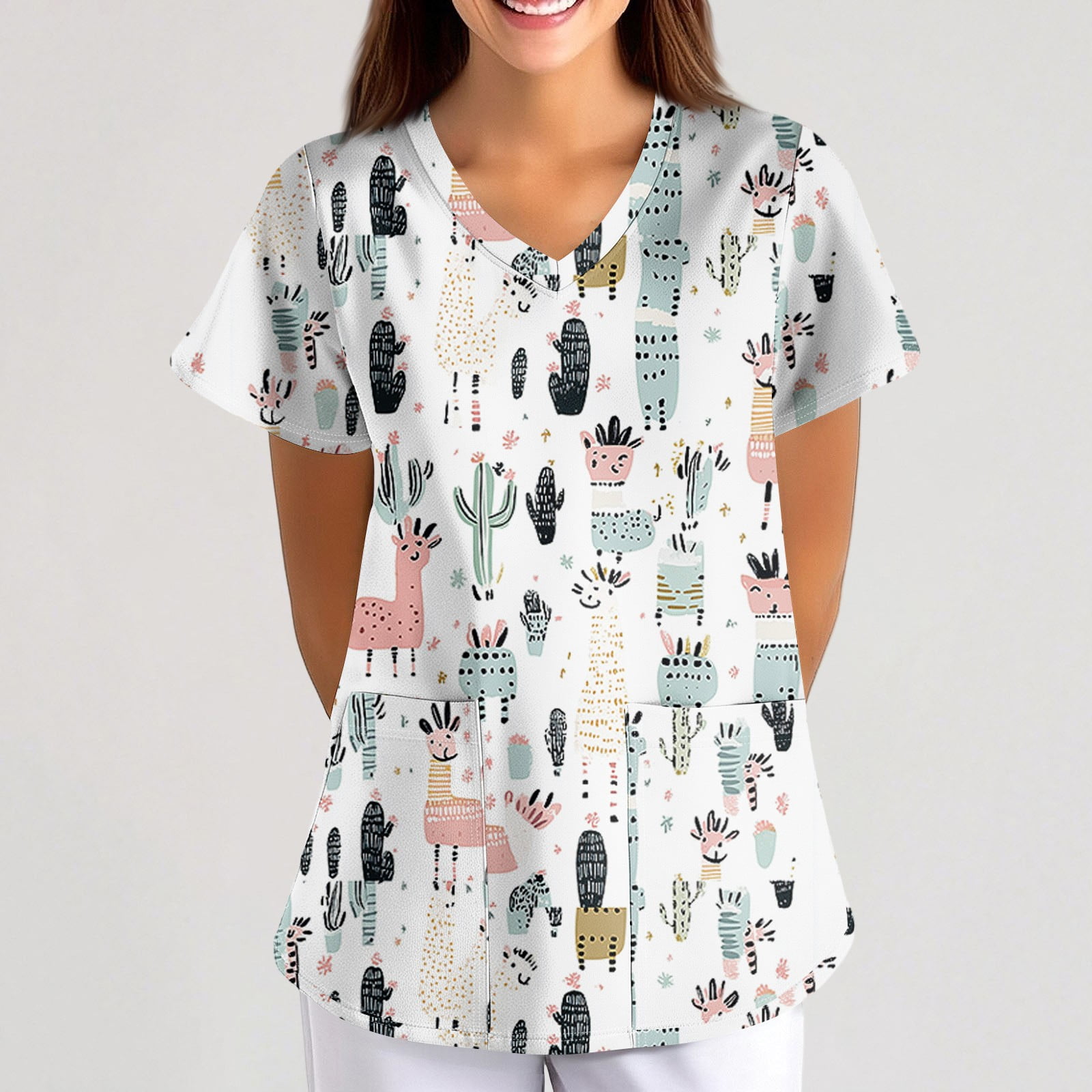 BDPORKAS Butterfly Scrubs for Women Stretchy Nurse Scrub Top V-Neck Casual Nursing Tops ...