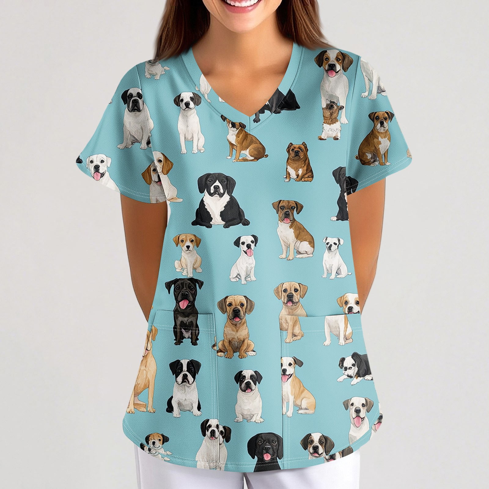 BDPORKAS Butterfly Scrubs for Women Stretchy Nurse Scrub Top V-Neck ...