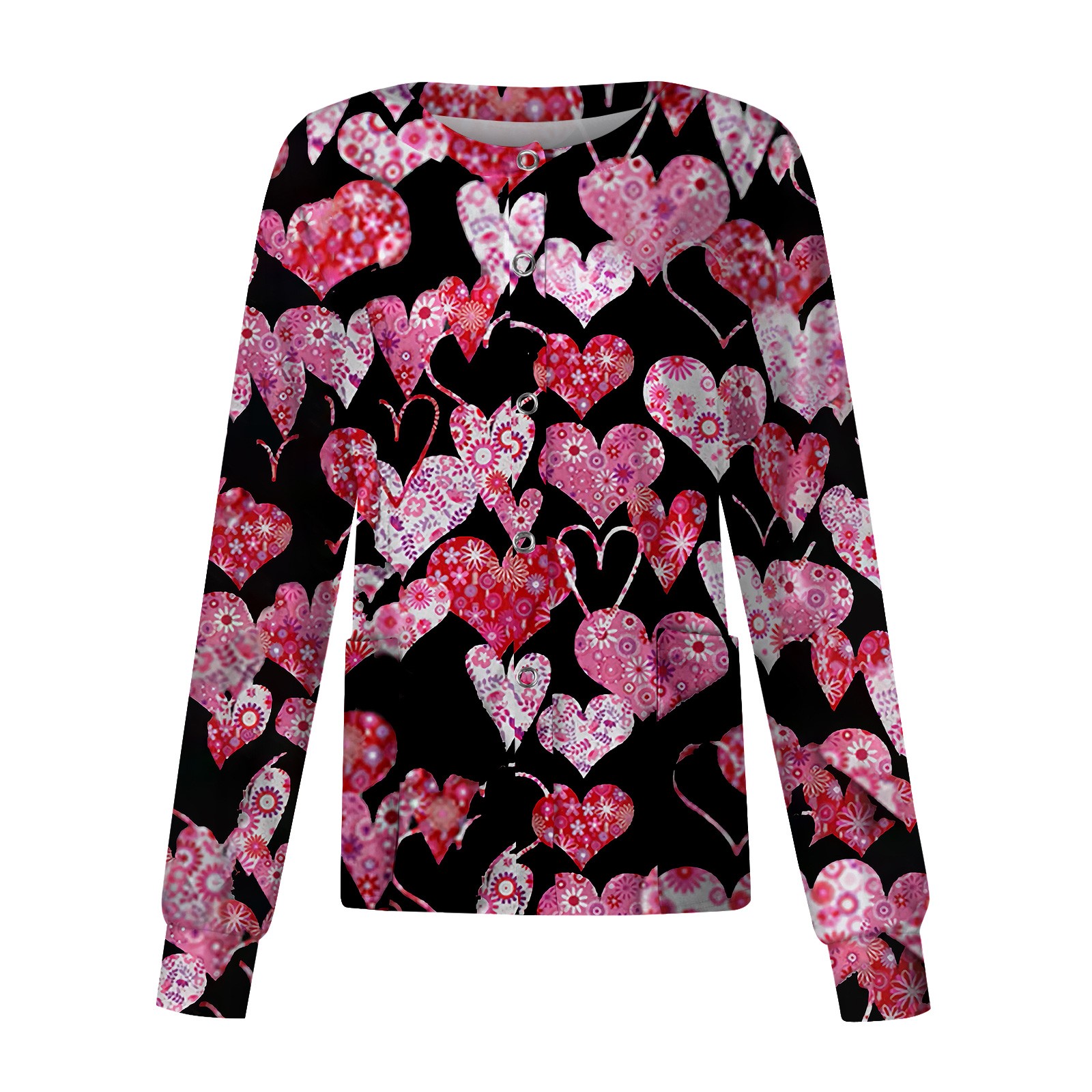 BDPORKAS Button Down Long Sleeve Scrub Jackets for Women Love Heart ...