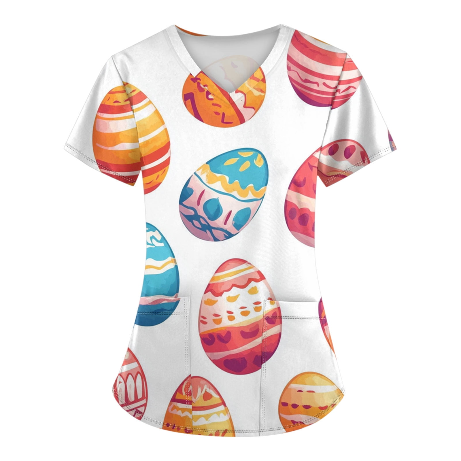 Bdporkas Easter Scrub Tops Women Breathable Short Sleeve V Neck Plus Size Shirts Tee Tops With