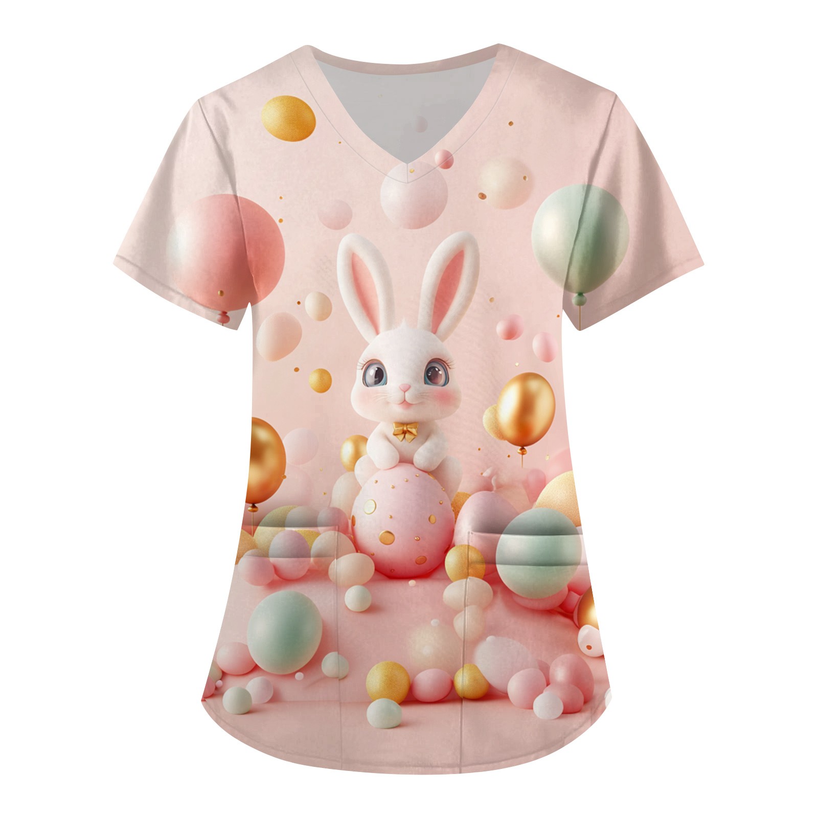 BDPORKAS Easter Scrub Tops Women Stretchy V-Neck Scrubs Top Breathable ...