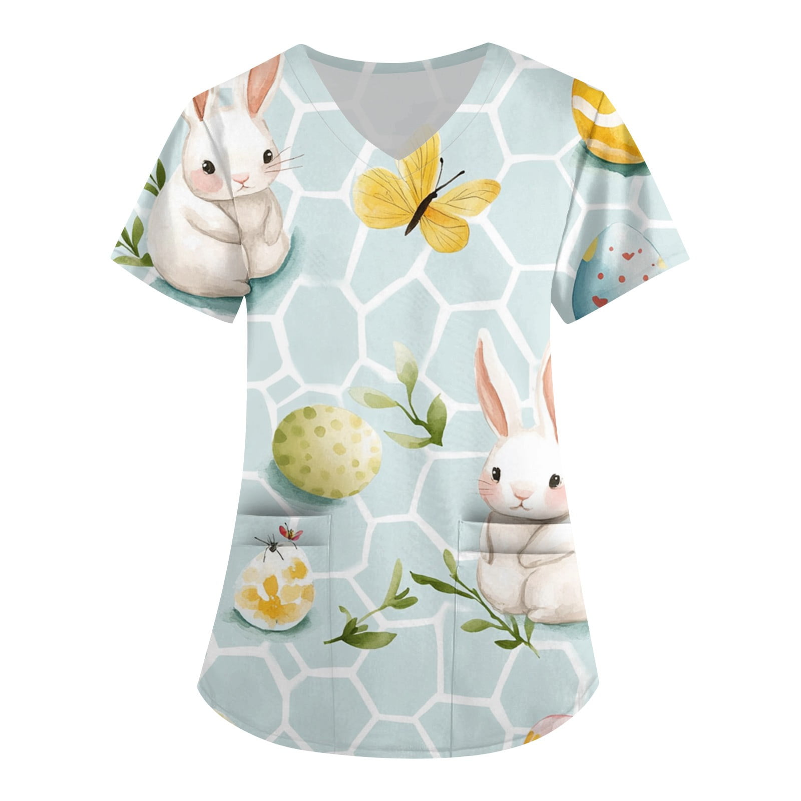 BDPORKAS Easter Scrub Tops Women Summer Short Sleeve Working Nurse ...