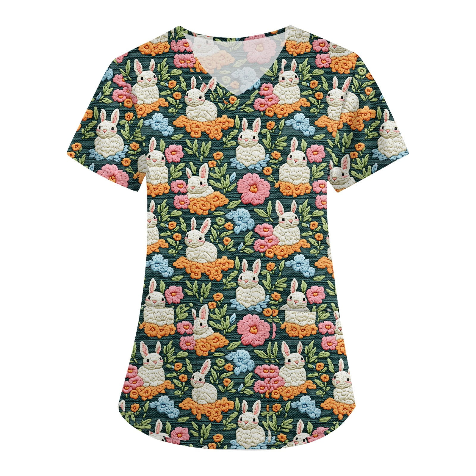 BDPORKAS Easter Scrub Tops Women Summer Short Sleeve Working Nurse ...