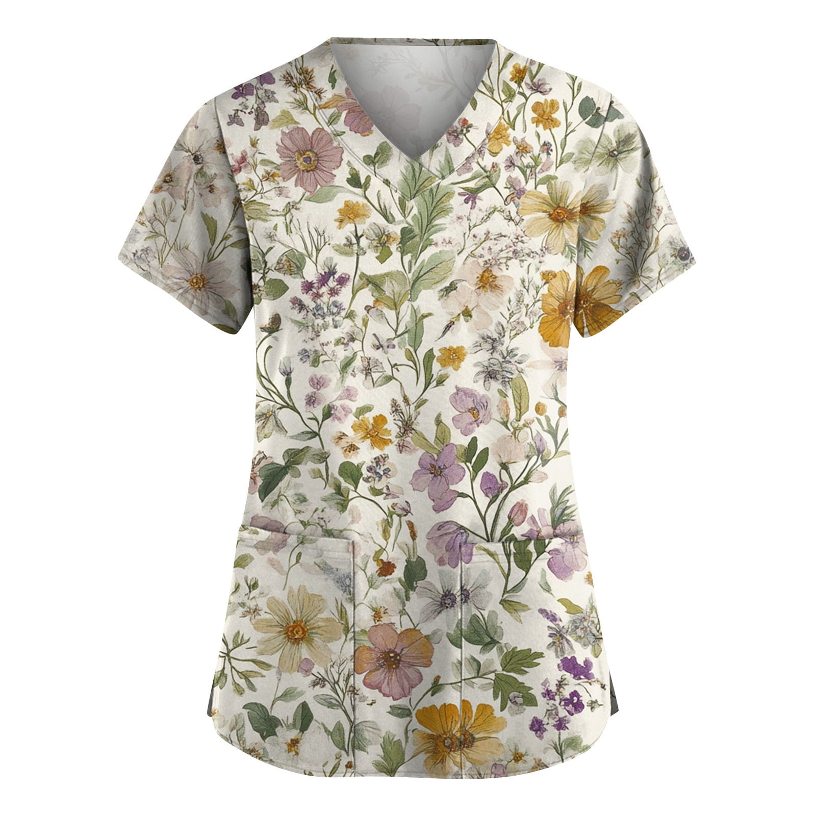 BDPORKAS Floral Scrubs for Women Stretchy Nurse Scrub Top V-Neck Casual ...
