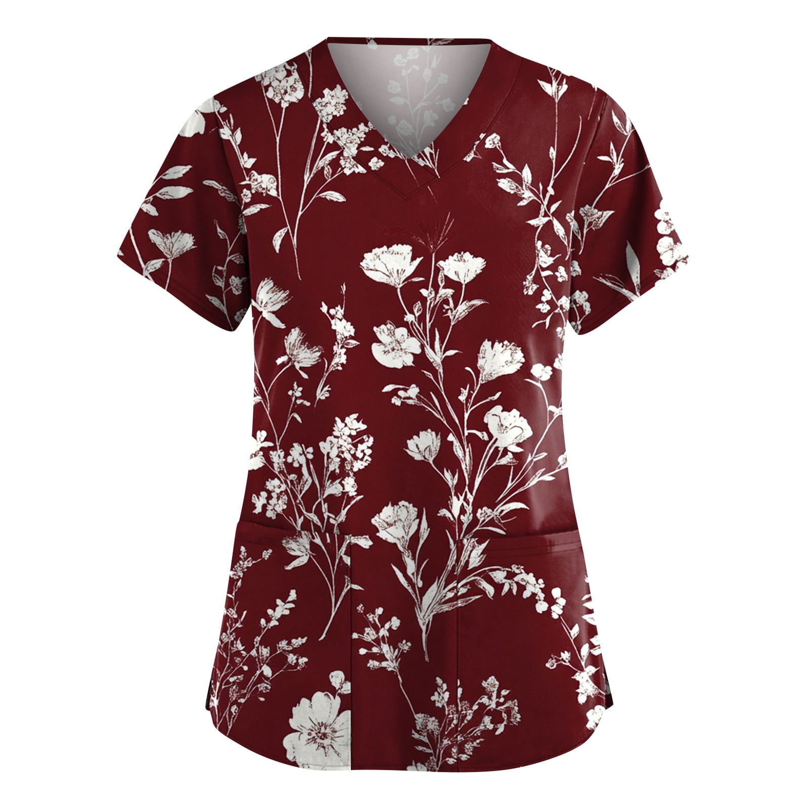 BDPORKAS Floral Scrubs for Women Stretchy Nurse Scrub Top V-Neck Casual ...