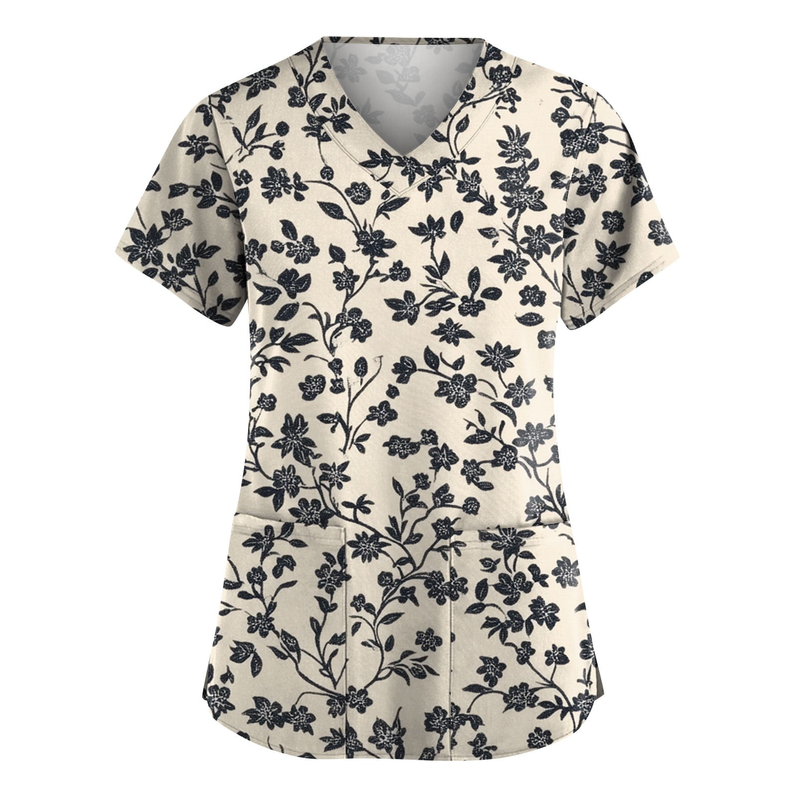 BDPORKAS Floral Scrubs for Women Stretchy Nurse Scrub Top V-Neck Casual ...