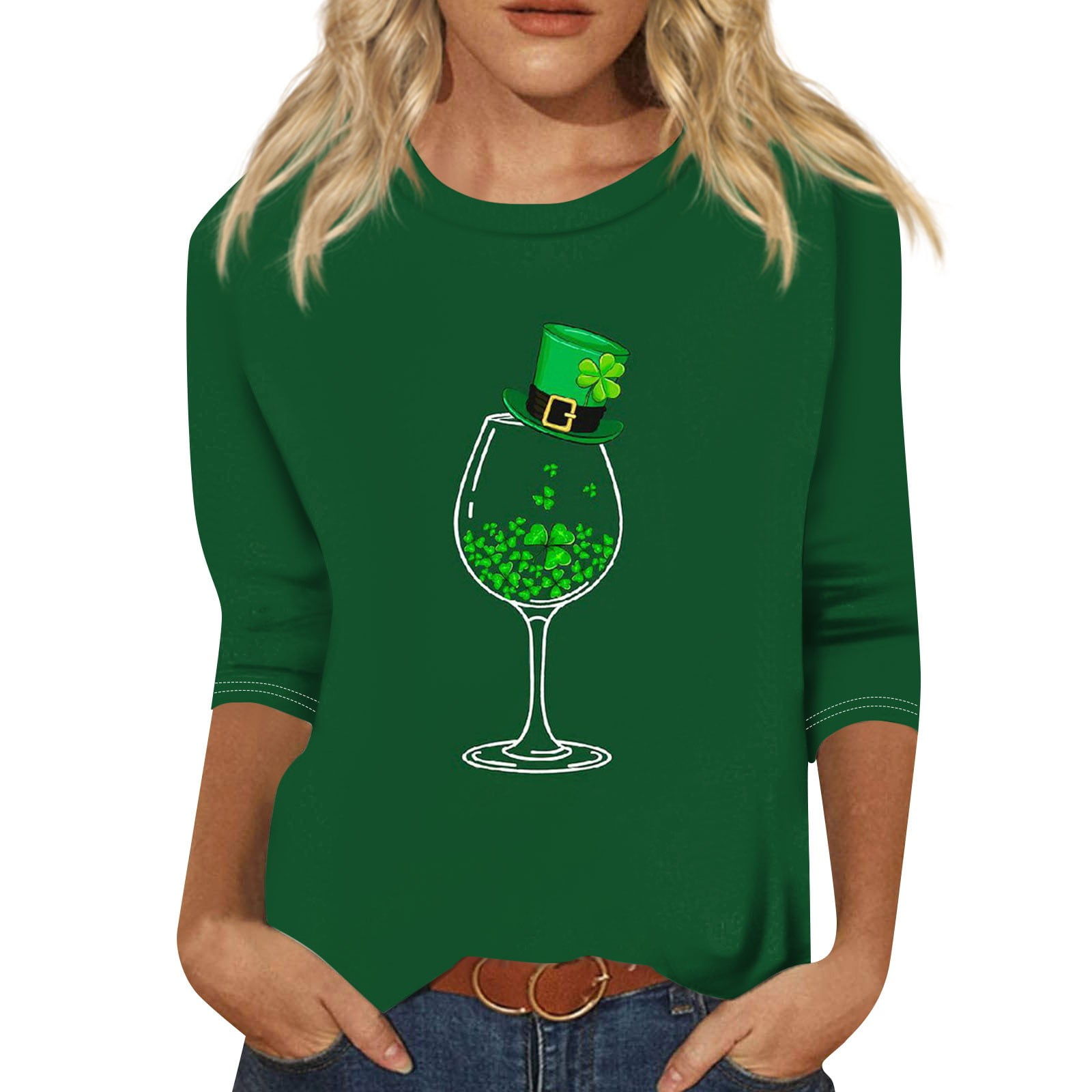 Bdporkas Irish Lucky Clover Saint Patricks Day Shirts Women 3 4 Length