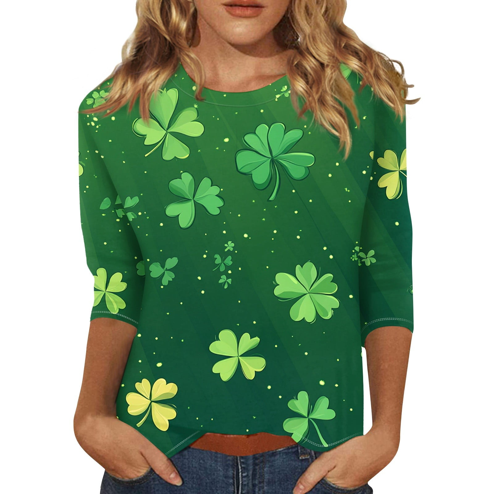 BDPORKAS Irish Shamrock Print St Patricks Day Shirt Women 3/4 Length ...