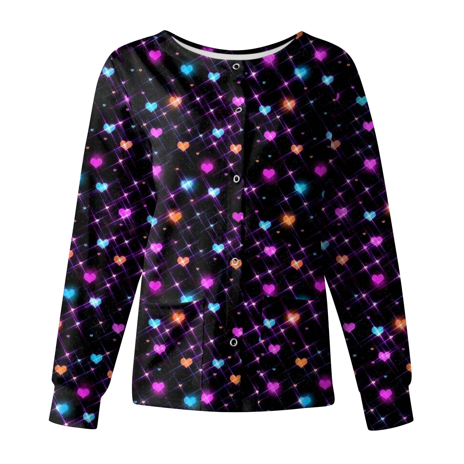 BDPORKAS Long Sleeve Button Down Scrub Jackets for Women Gradient Scrub ...