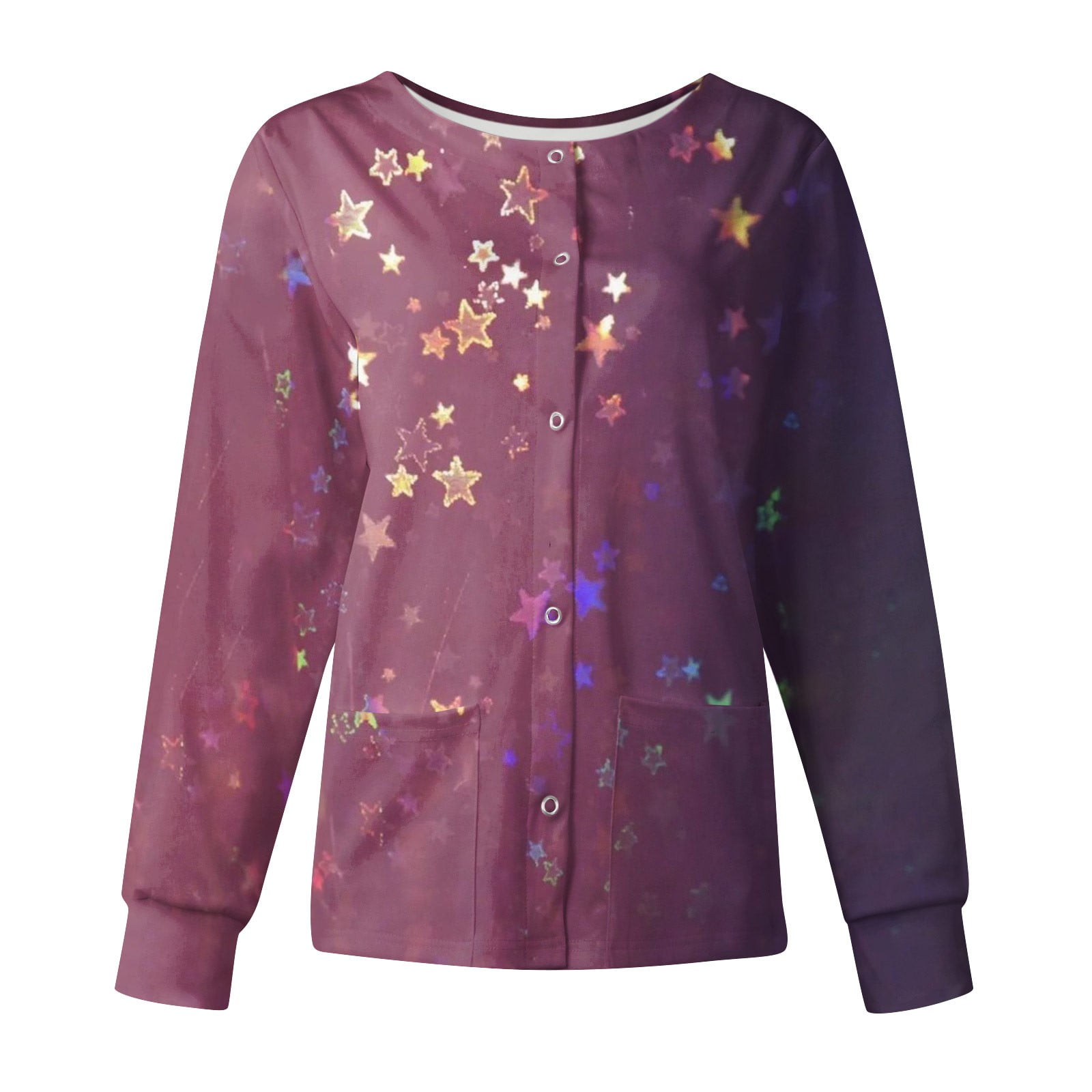 BDPORKAS Long Sleeve Button Down Scrub Jackets for Women Gradient Scrub ...