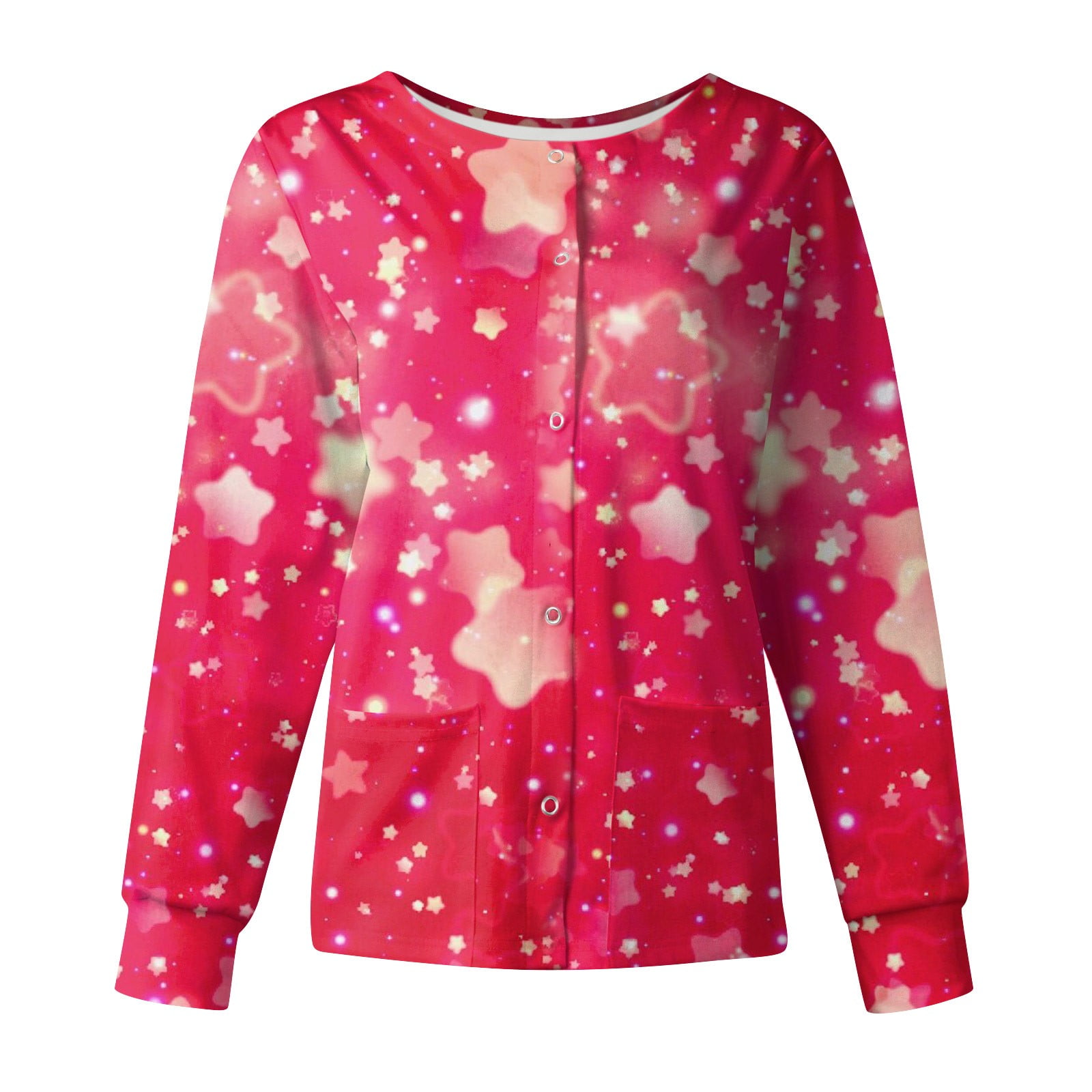 BDPORKAS Long Sleeve Button Down Scrub Jackets for Women Gradient Scrub ...