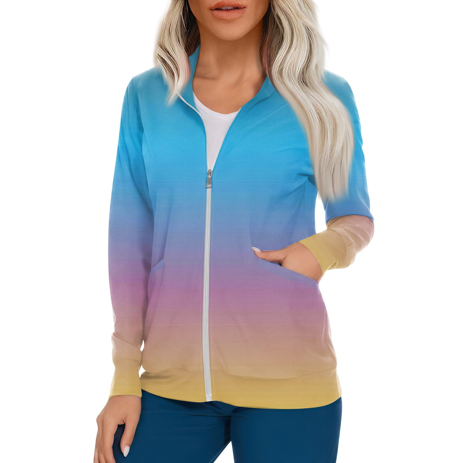 BDPORKAS Long Sleeve Nurse Jackets for Women Scrub Gradient Print ...