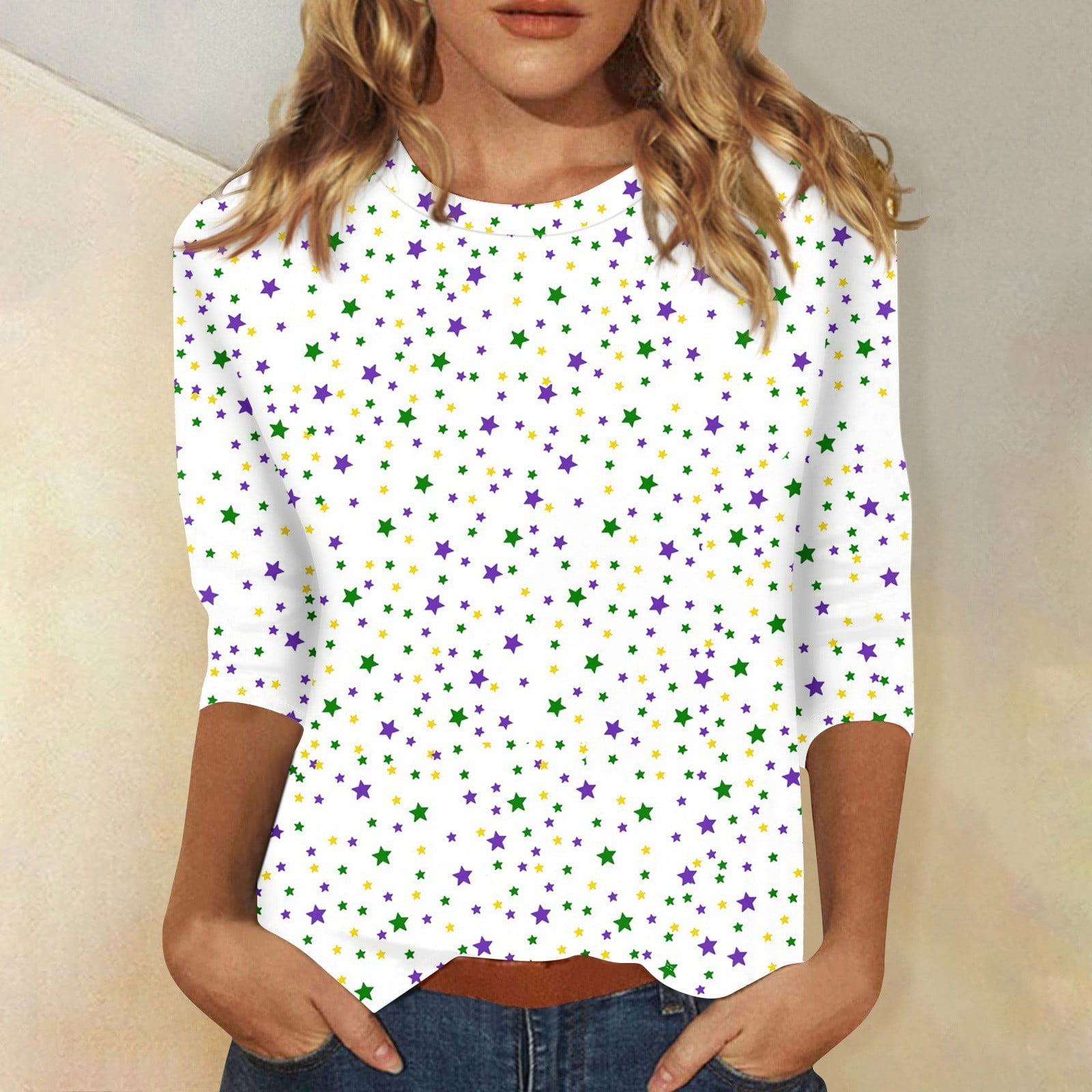 BDPORKAS Mardi Gras Shirts for Women 3/4 Length Sleeve Womens Tops ...