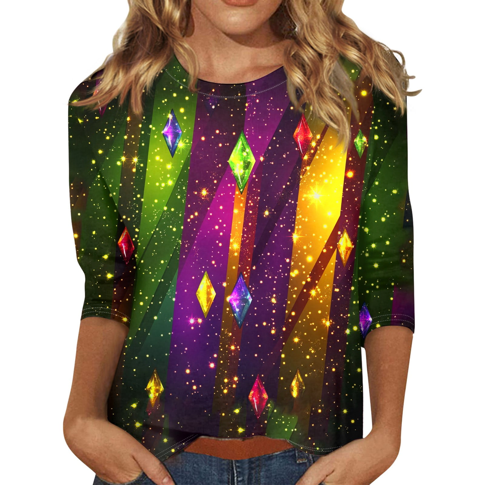 BDPORKAS Mardi Gras T Shirts for Women Plus Size Loose Fit 3/4 Sleeve ...