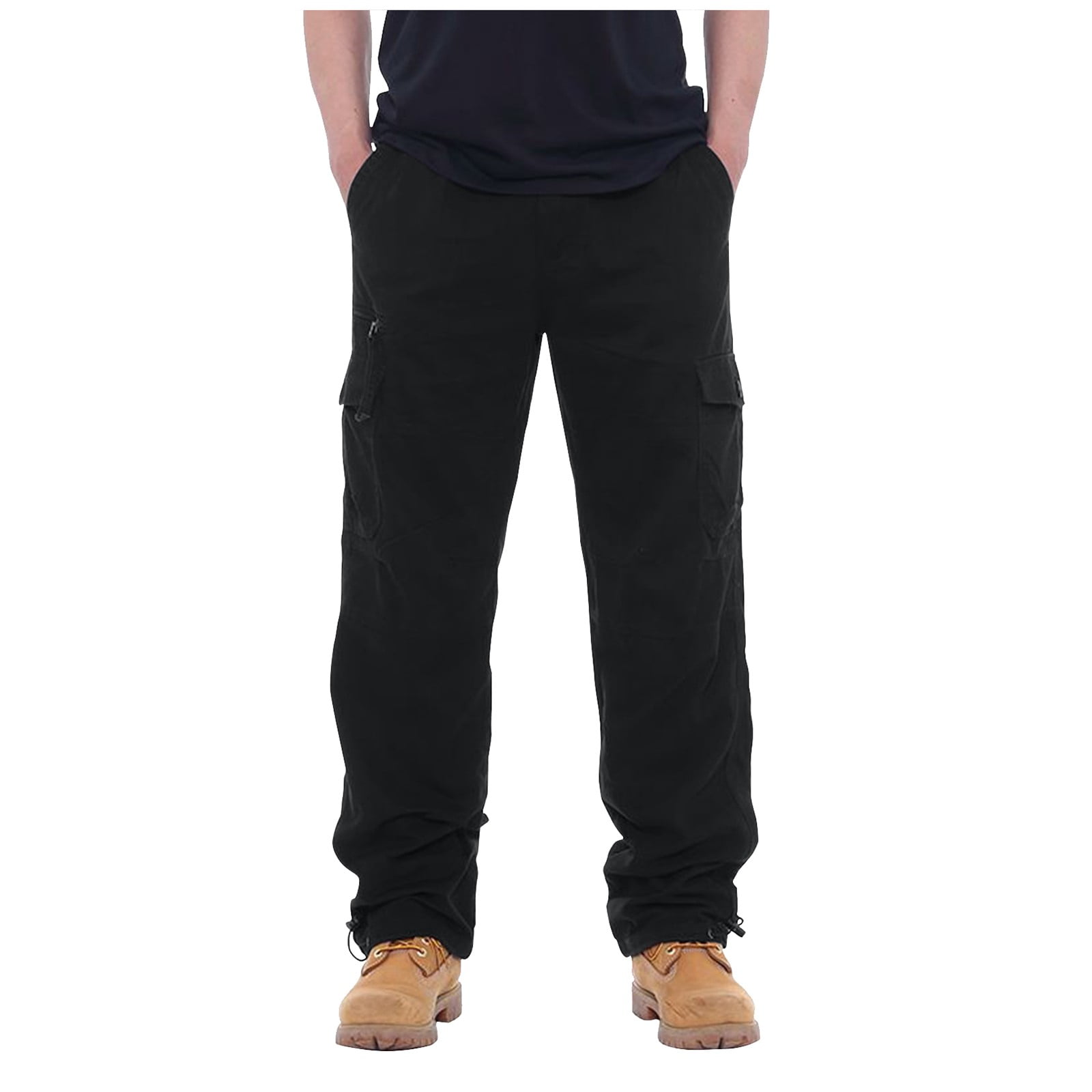 BDPORKAS Men's Relaxed Fit Stretch Cargo Pants Button Elastic Waist ...