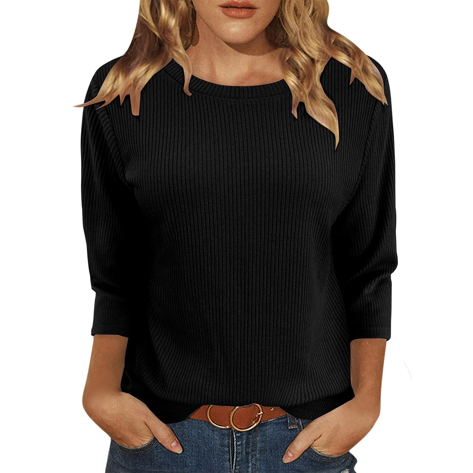 BDPORKAS Plus Size Tops For Women Dressy Knitted Crew Neck Oversized ...