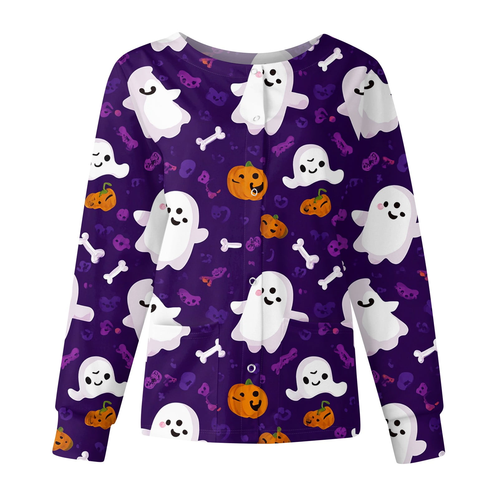 BDPORKAS Scrub Jackets For Woman Halloween Scrubs Tops, Snap Front Long ...