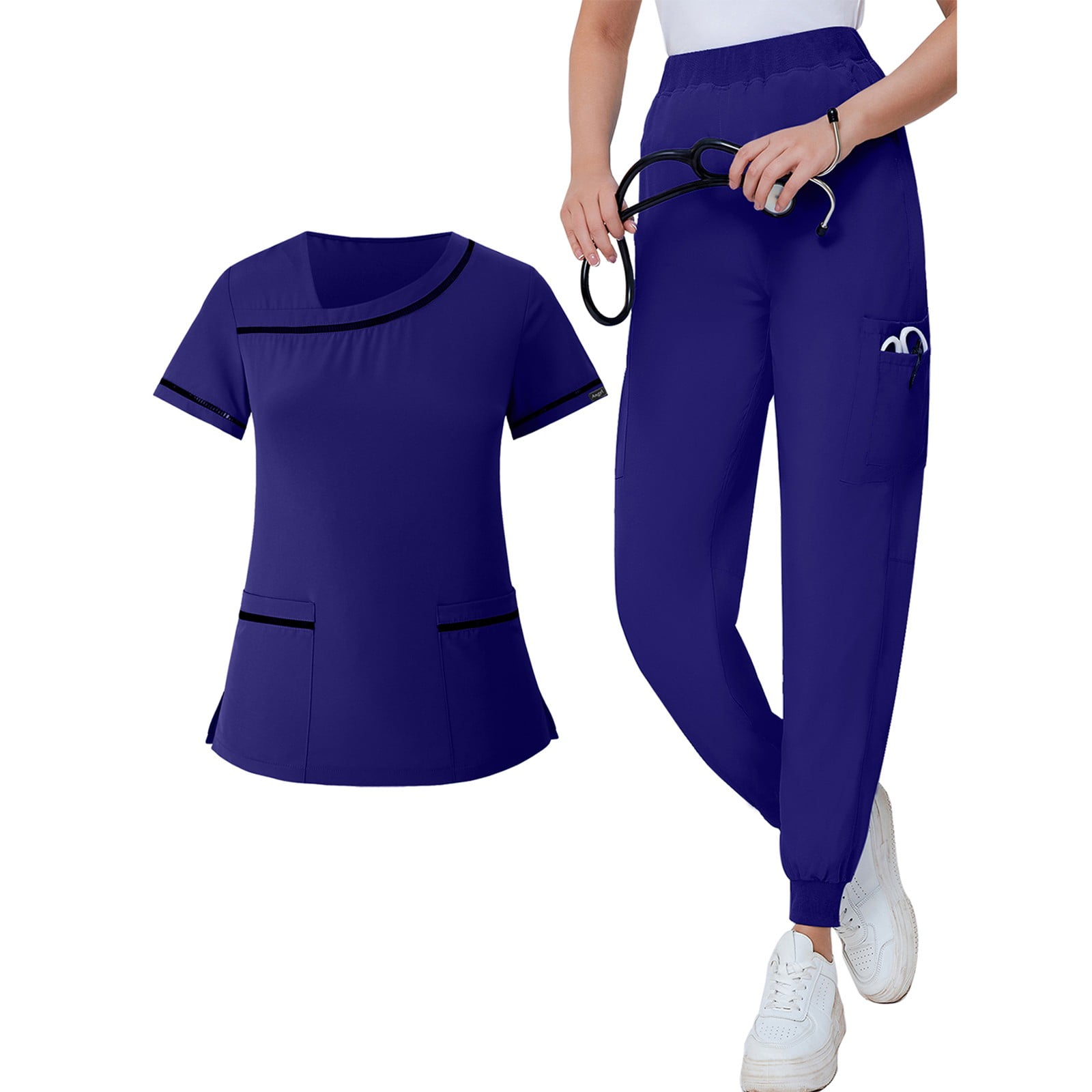 BDPORKAS Scrub Sets for Woman Stretch V-Neck Side Split Scrubs Top and ...