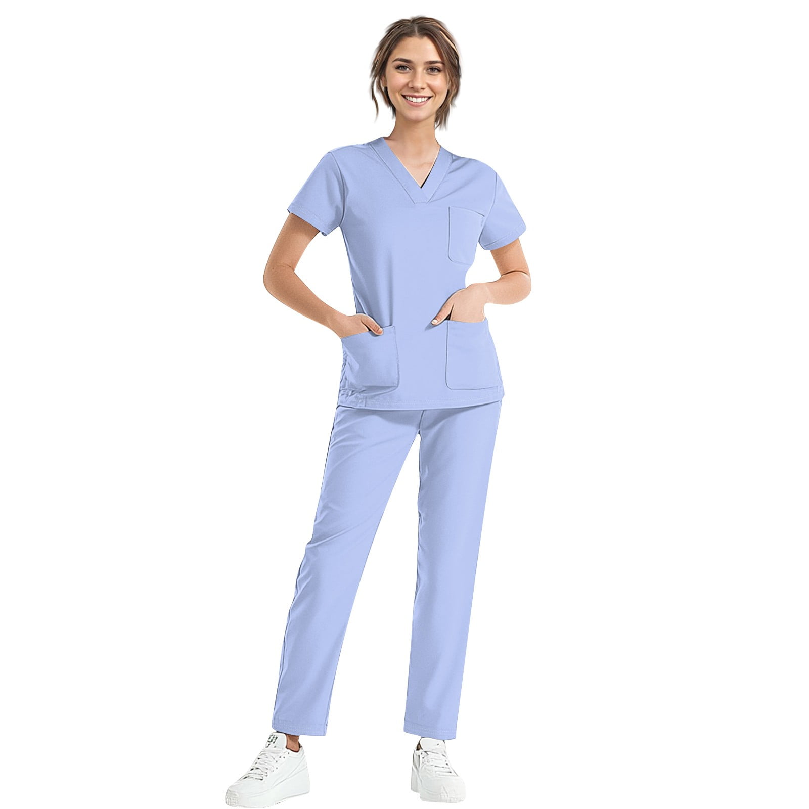 BDPORKAS Scrub Sets for Women 36 Piece Short Sleeve Scrub Tops and Long ...