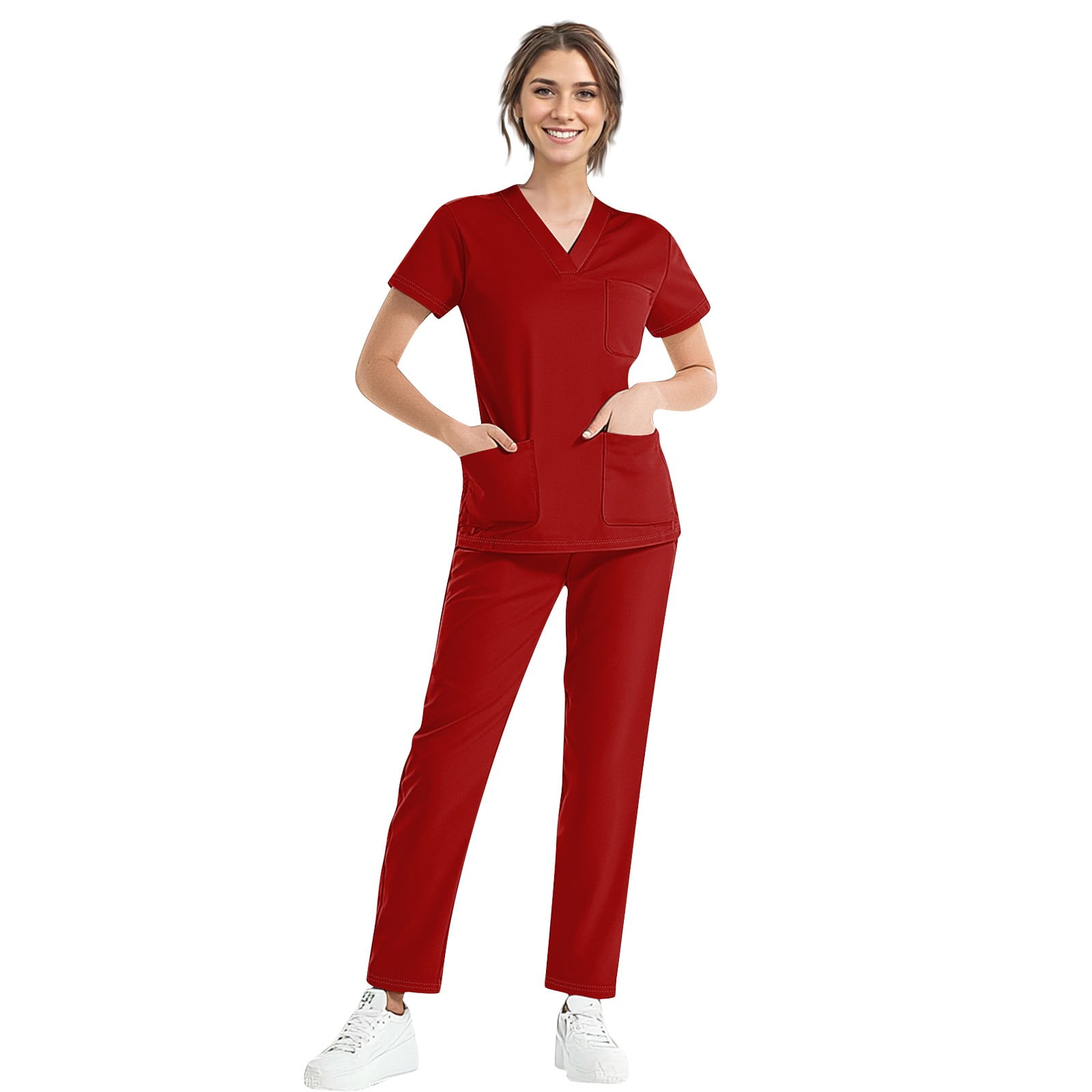 BDPORKAS Scrub Sets for Women 38 Piece Short Sleeve Scrub Tops and Long Pants Sets Casual Nurse ...