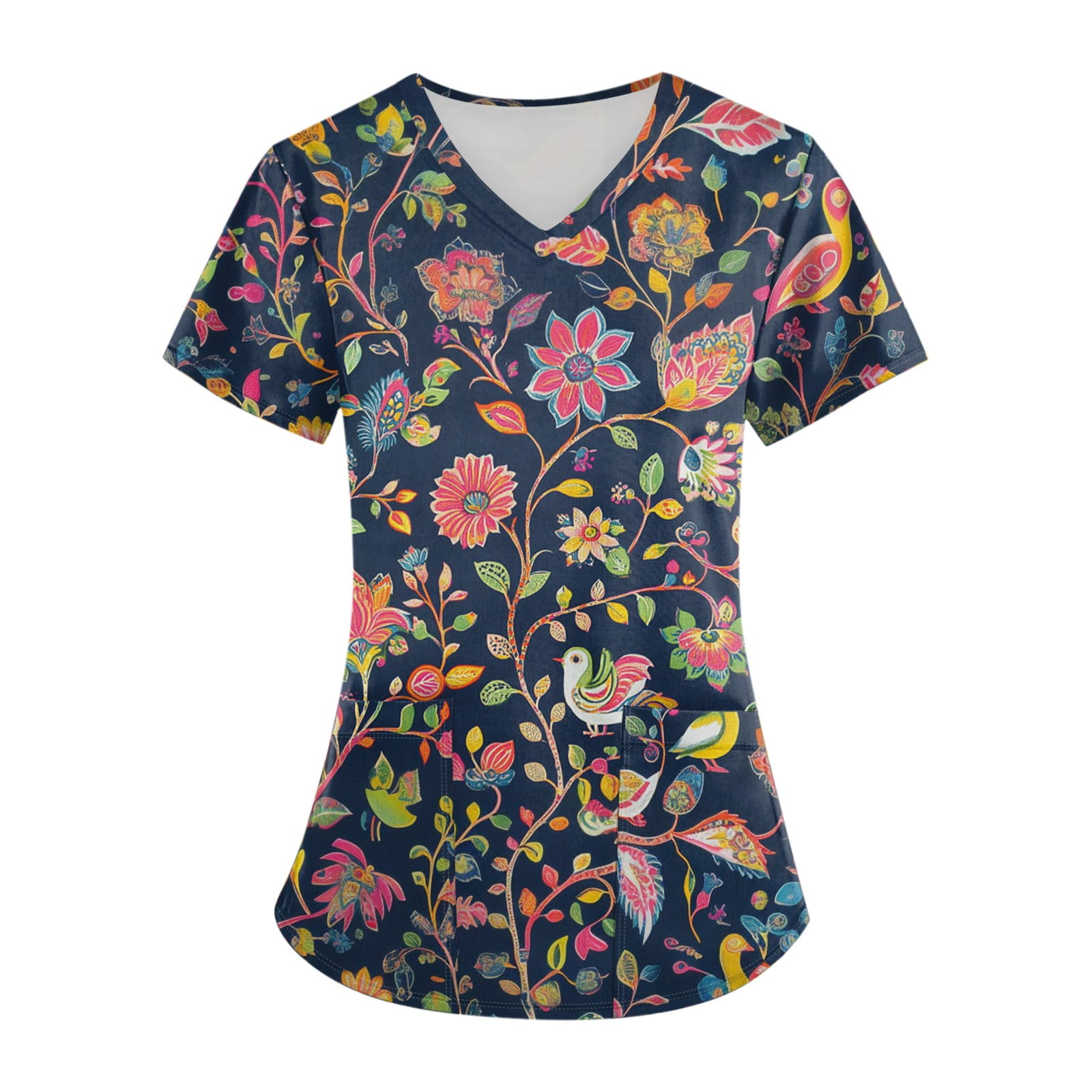 BDPORKAS Scrub Tops Women Working Tops Stretch Short Sleeve V Neck ...