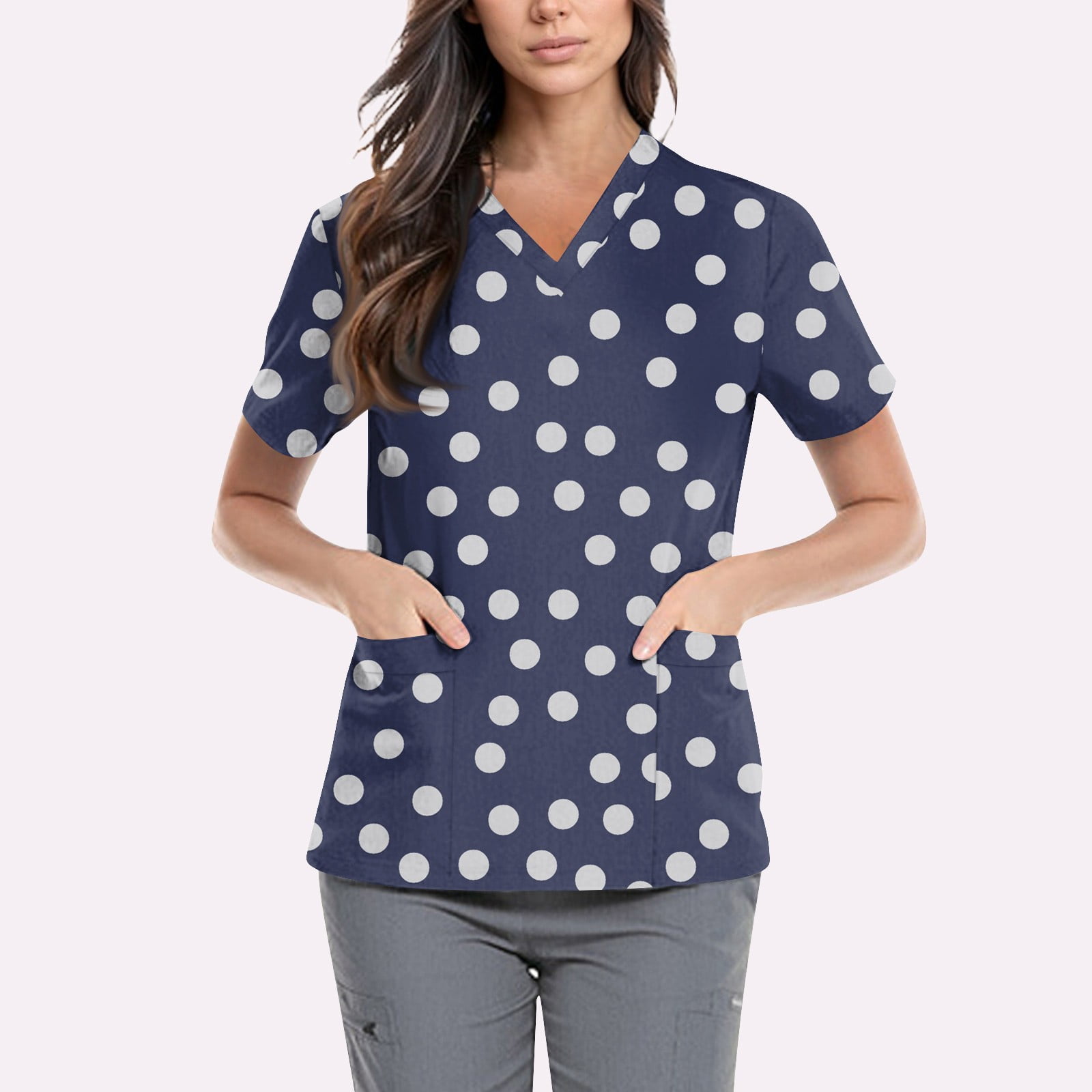 BDPORKAS Scrub Women Tops Summer Casual Nurse Working Uniform V Neck ...